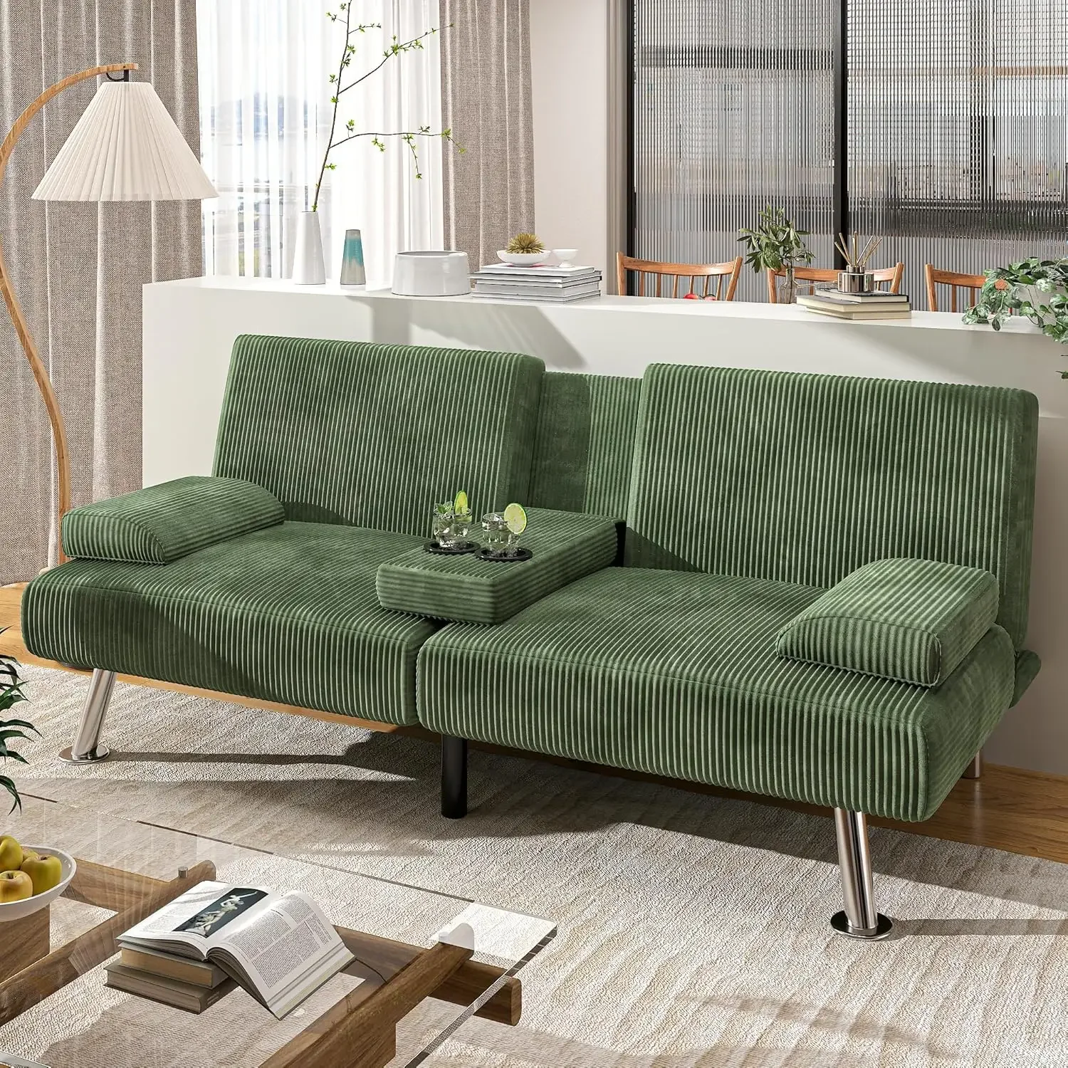 Modern Upholstered Convertible Folding Futon Sofa Bed with Removable ...