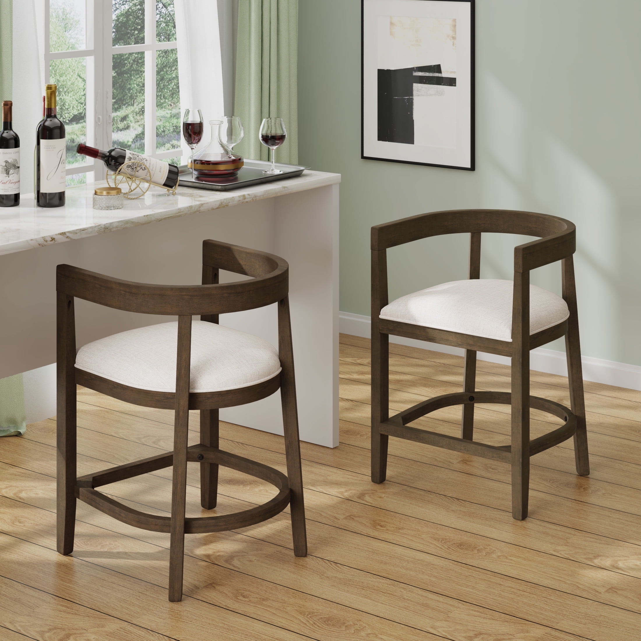 Modern Upholstered Counter Stools with Cutout Barrel Back and ...