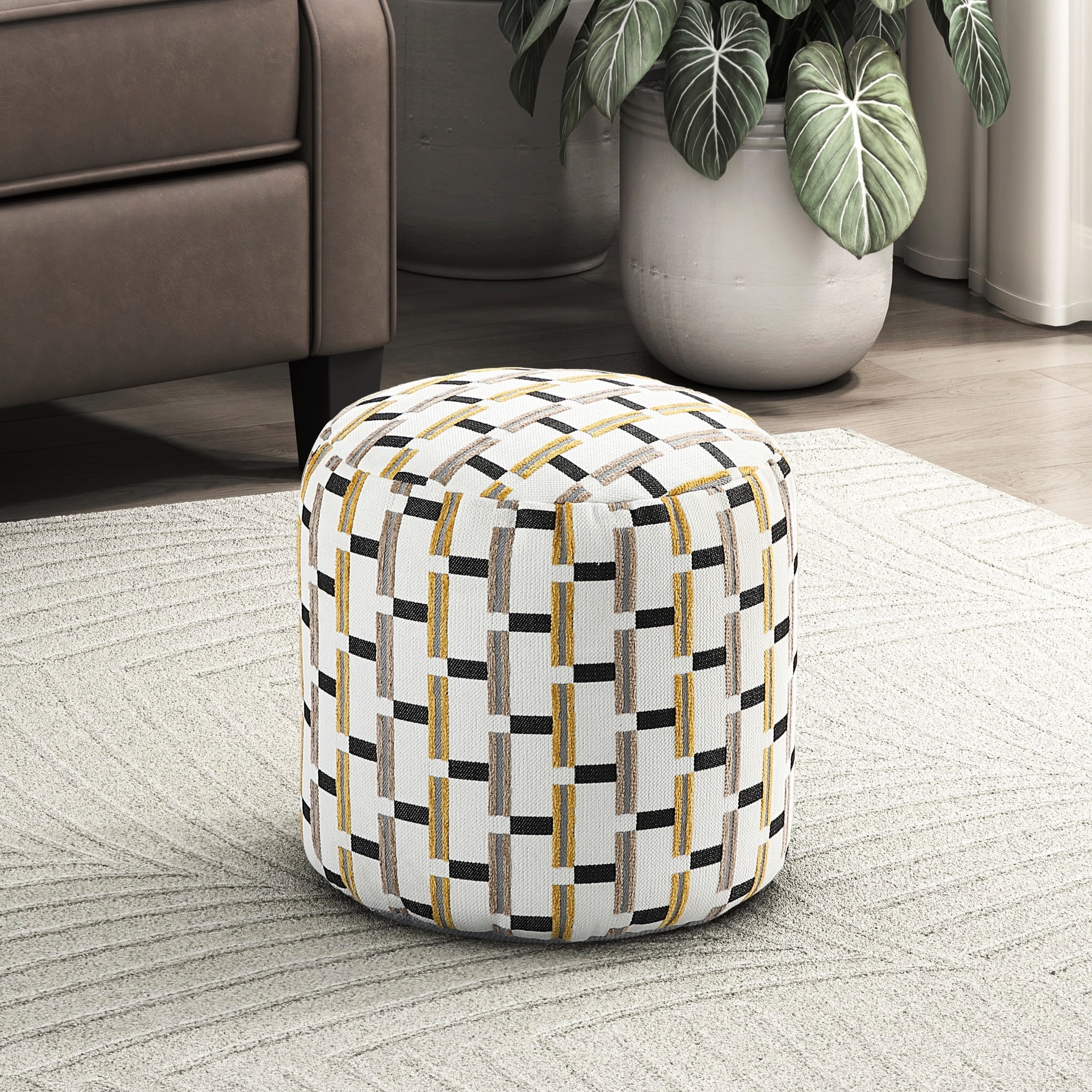 Modern Upholstered Cylindrical Pouf, Multi-color, Non-slip, 16"x17 ...