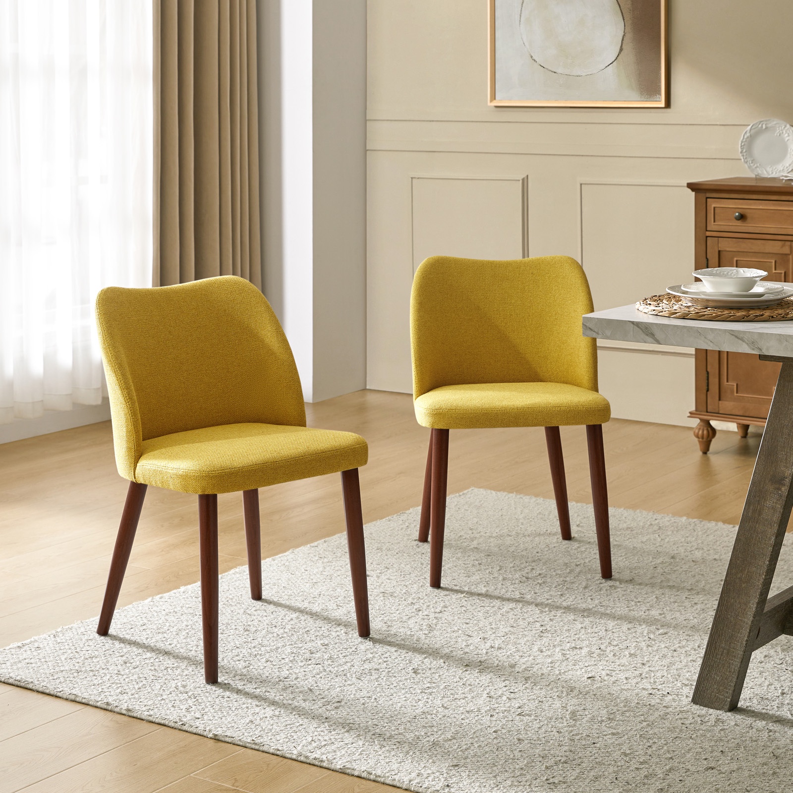 Modern Upholstered Dining Chairs Armless Side Chairs Set of 2 Curved ...