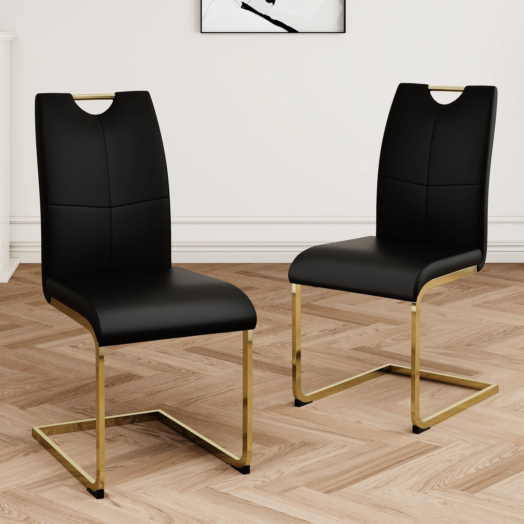 Modern Upholstered Dining Chairs With Gold Metal Legs, Of 2, Ergonomic ...