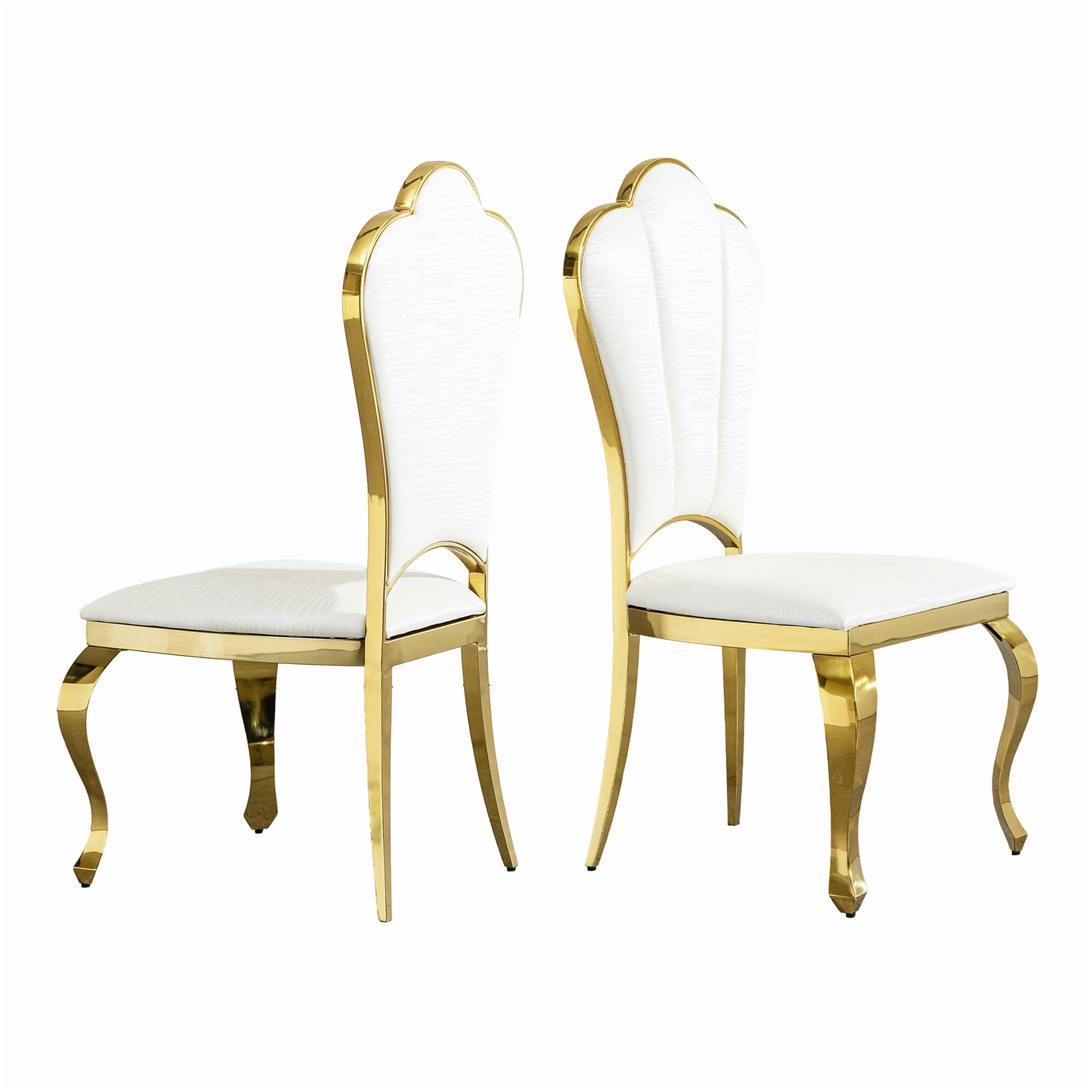 Modern Upholstered Dining Chairs Set of 2, Gold Metal Frame and High ...