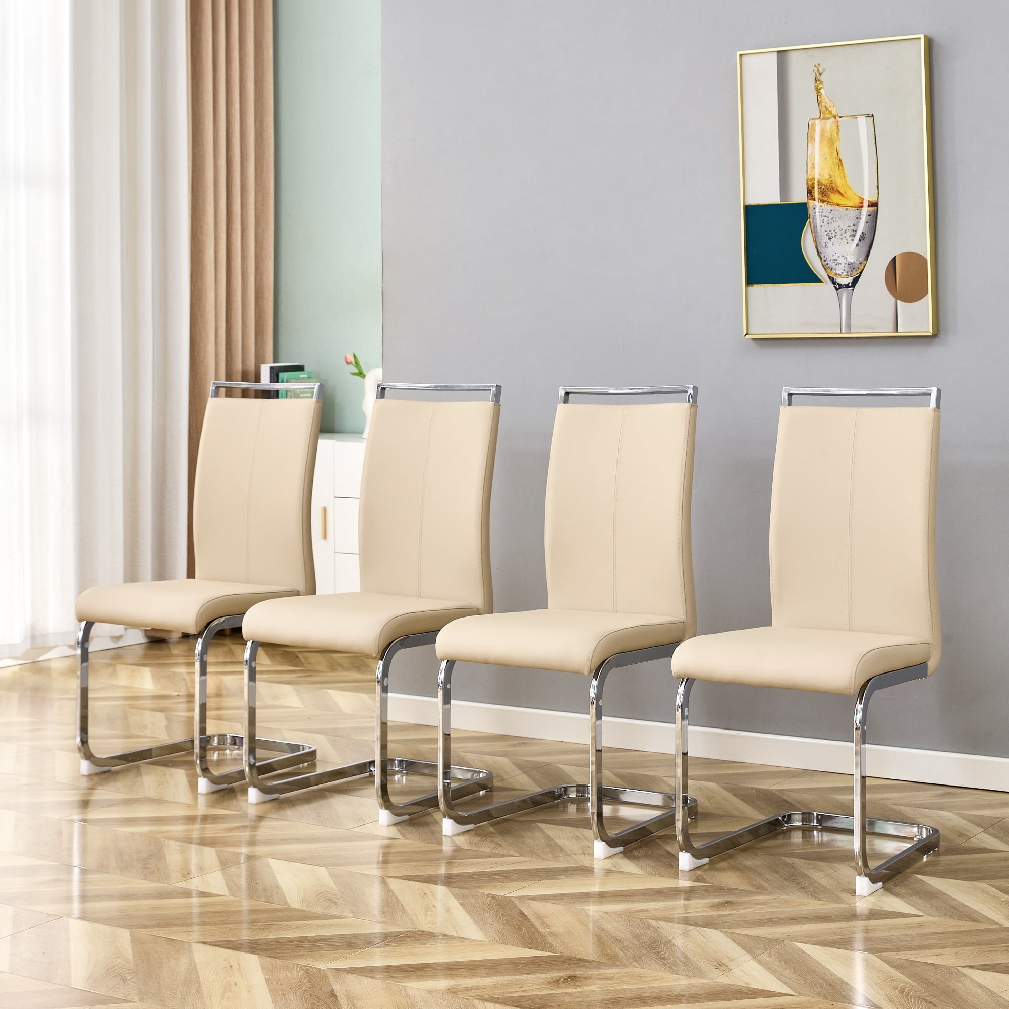 Modern Upholstered High Back Dining Chairs with C-Shaped Metal Legs ...
