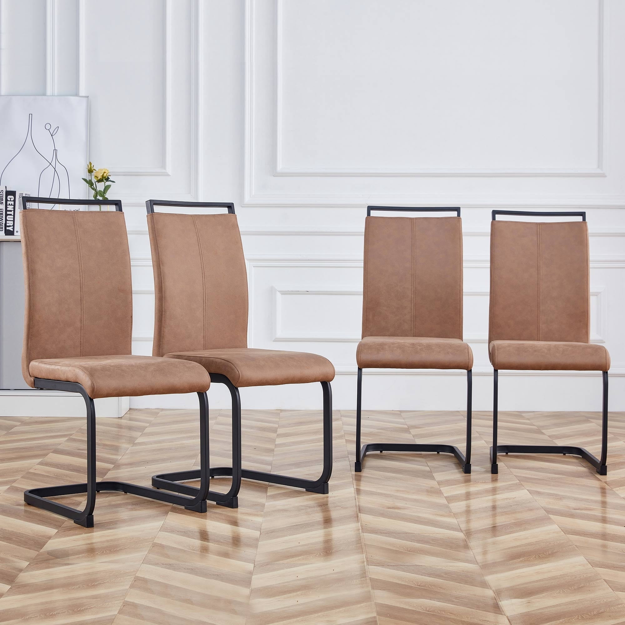 Modern Upholstered High Back Dining Chairs with C-Shaped Metal Legs ...