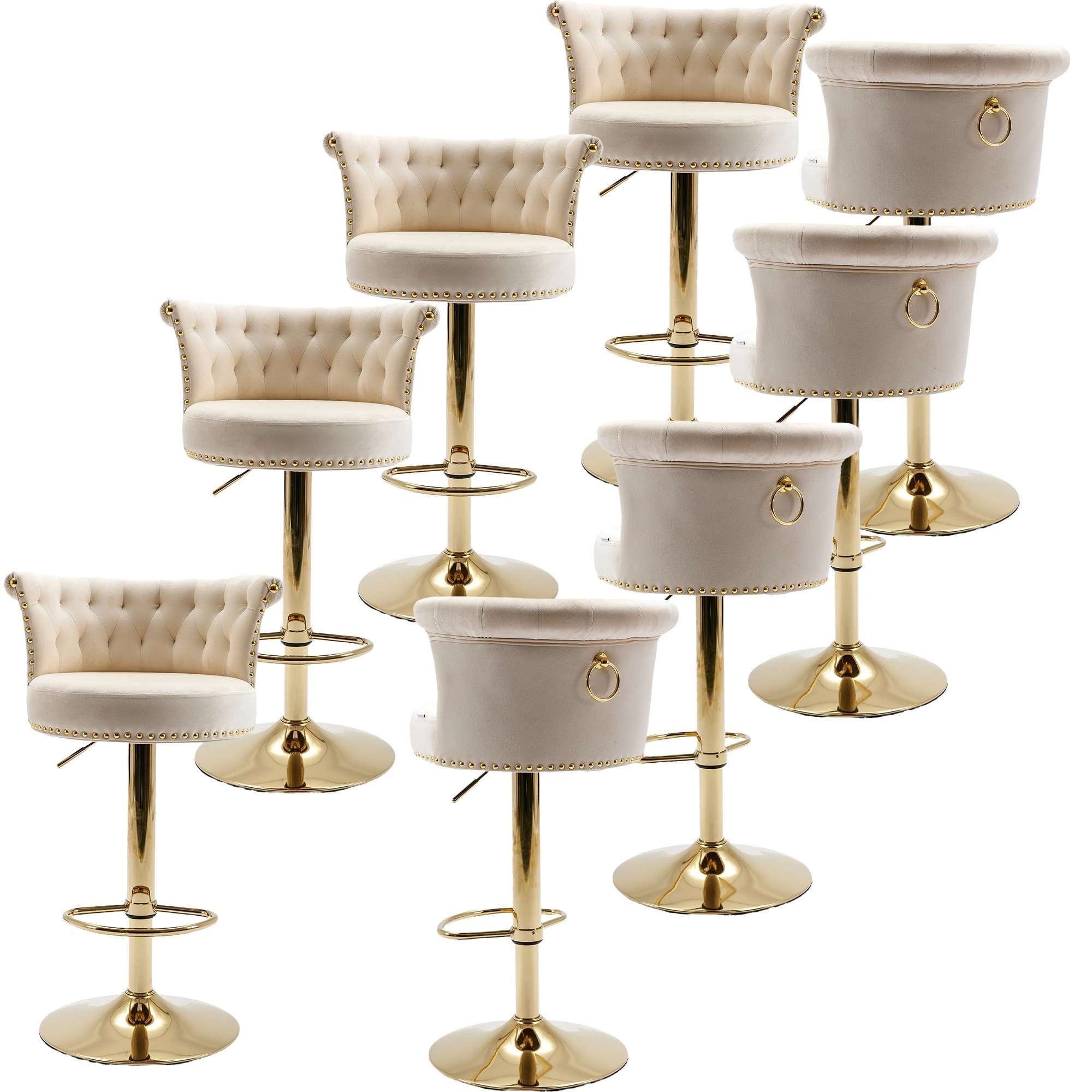 Modern Upholstered Kitchen Stool with Ring Pull Trim and Golden Base ...