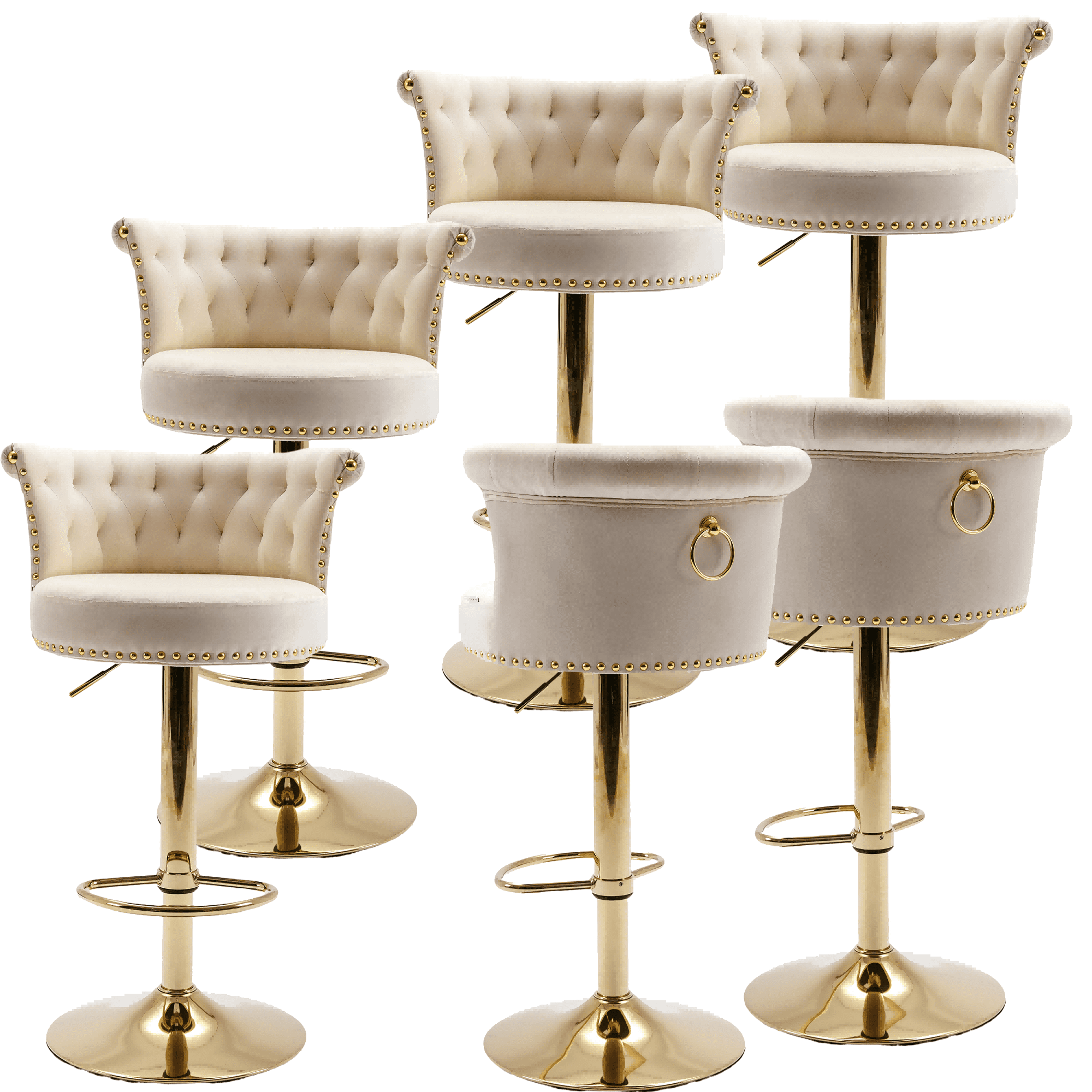 Modern Upholstered Kitchen Stool with Ring Pull Trim and Golden Base ...