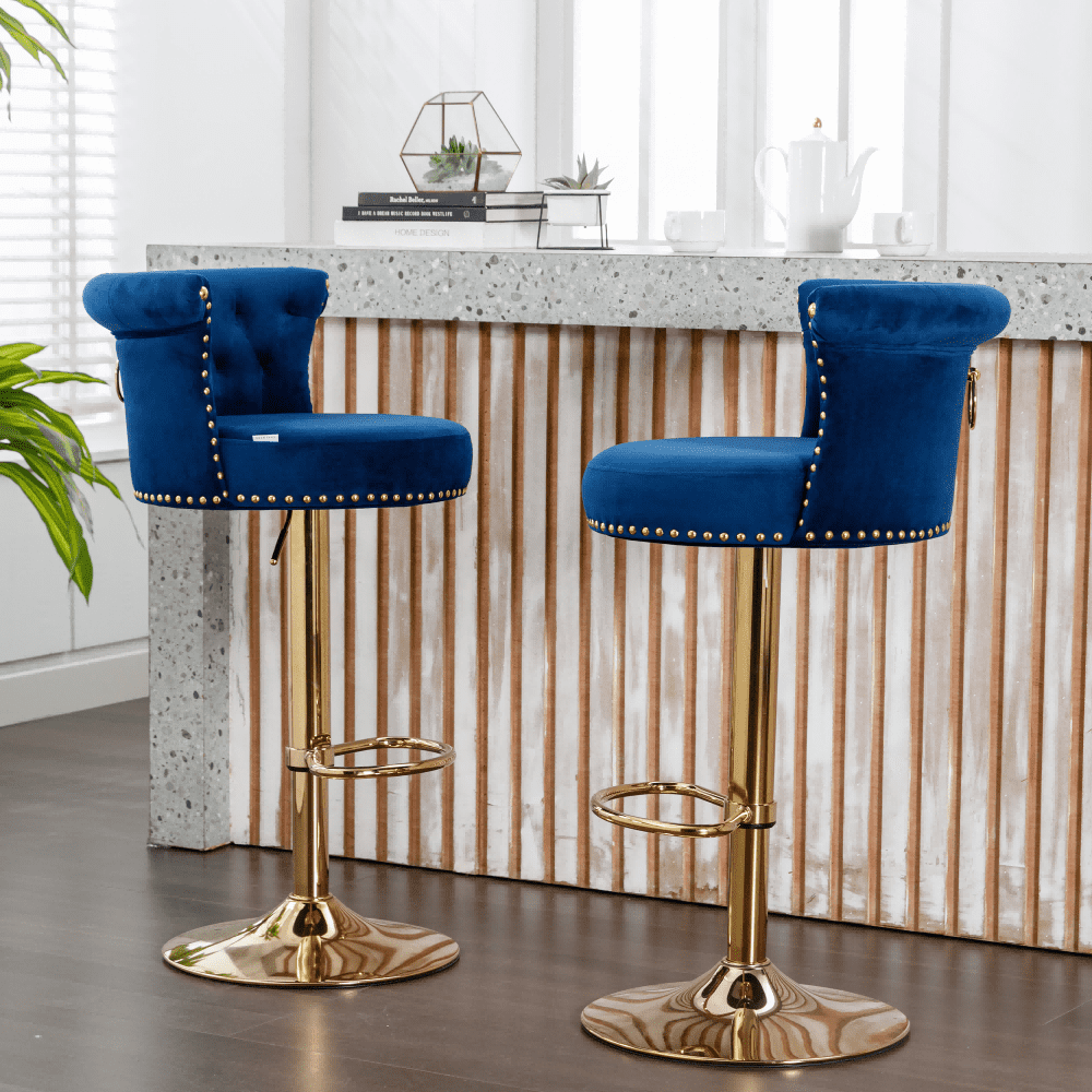 Modern Upholstered Kitchen Stool with Ring Pull Trim and Golden Base Swivel Bar Stools ...