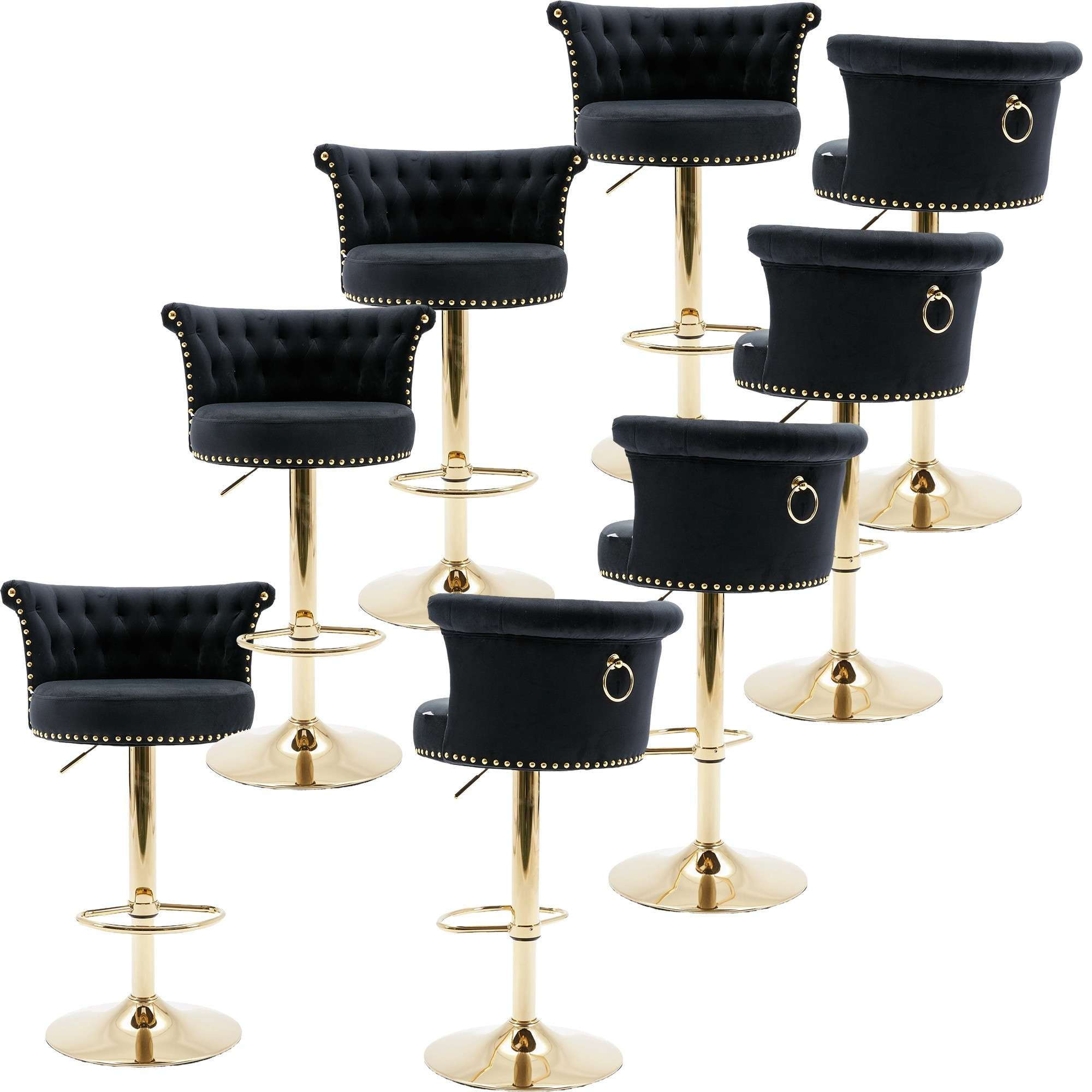 Modern Upholstered Kitchen Stool with Ring Pull Trim and Golden Base ...