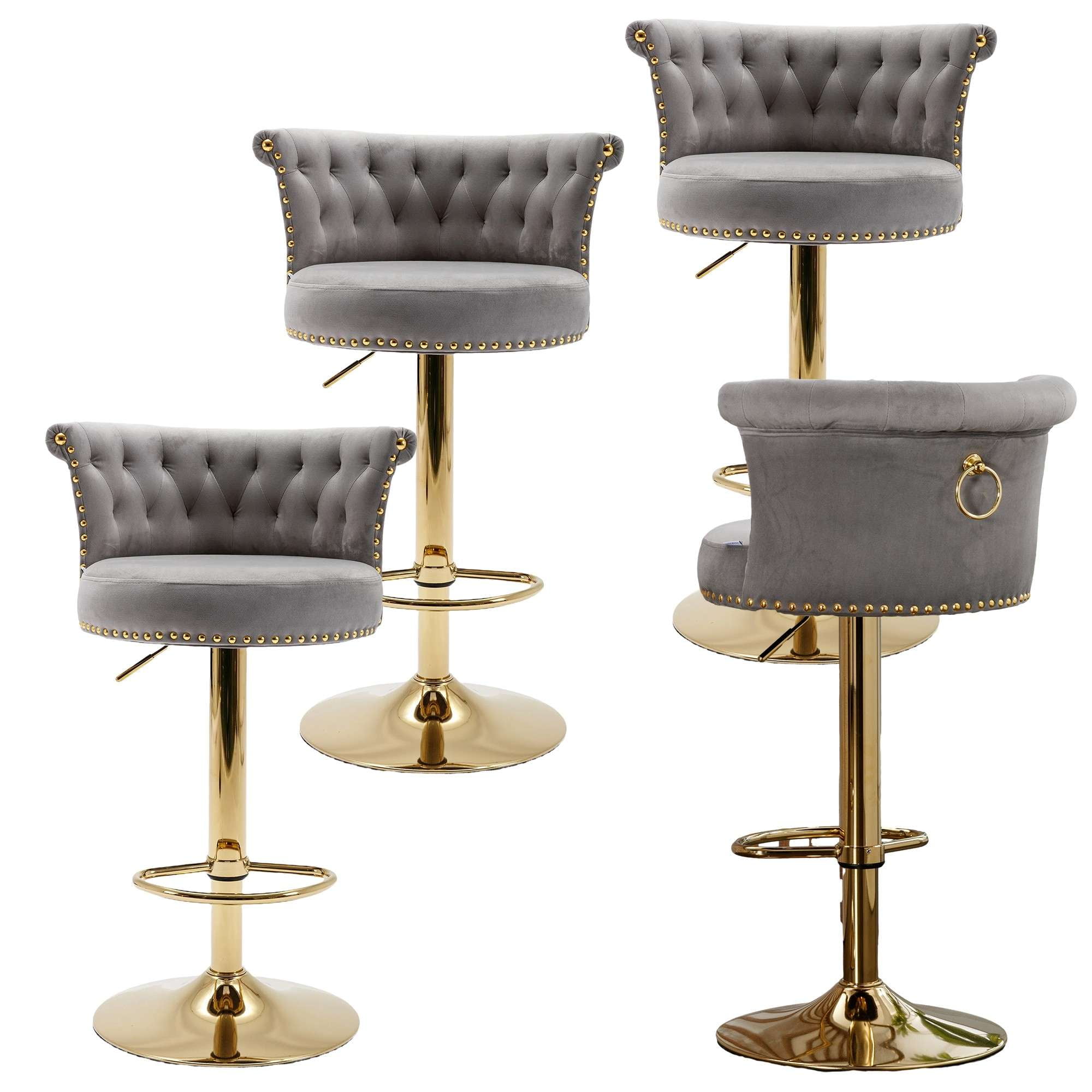 Modern Upholstered Kitchen Stool with Ring Pull Trim and Golden Base ...