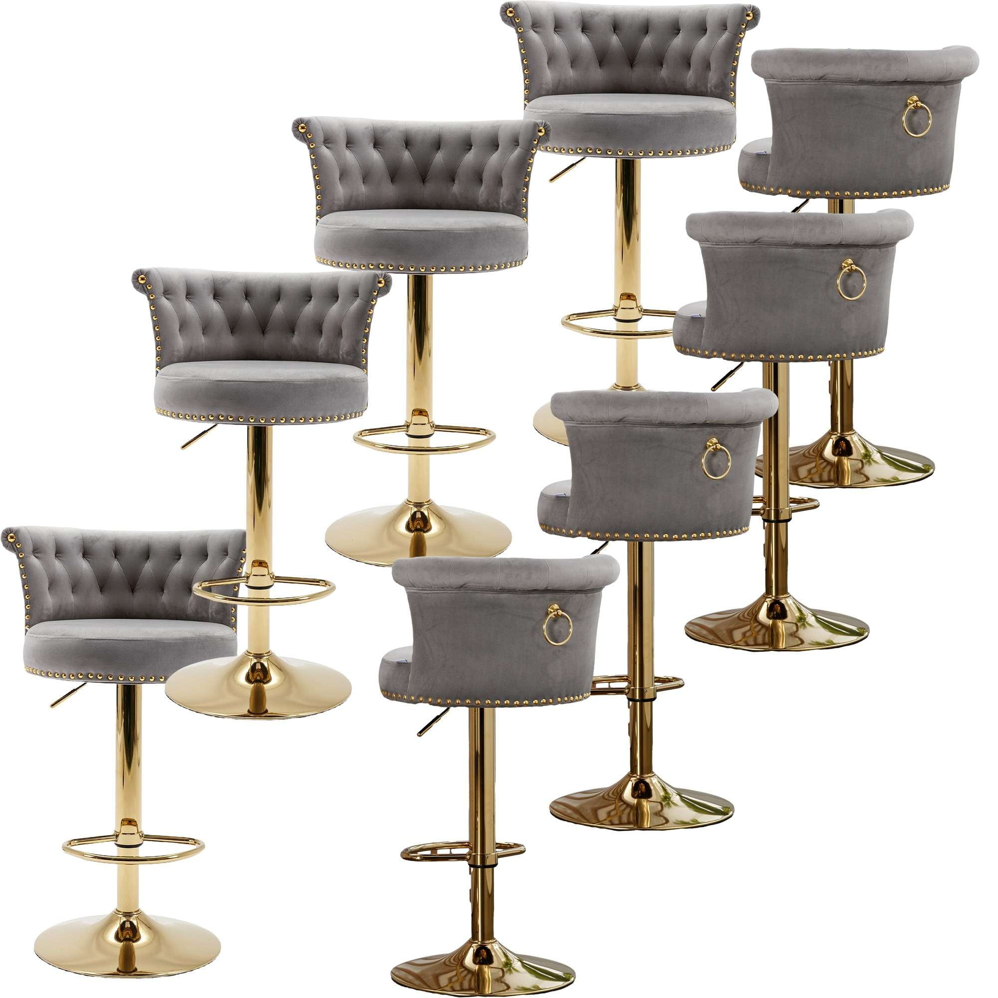 Modern Upholstered Kitchen Stool with Ring Pull Trim and Golden Base ...