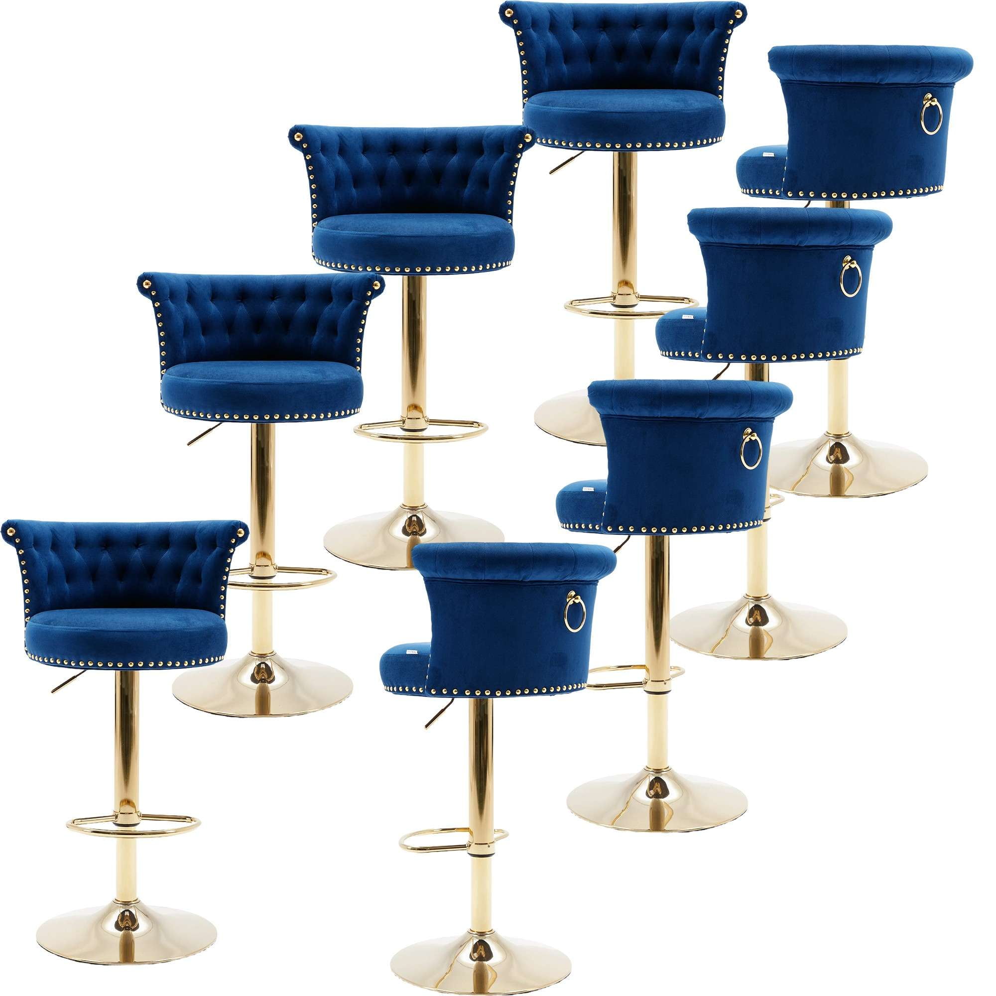 Modern Upholstered Kitchen Stool with Ring Pull Trim and Golden Base Swivel Bar Stools ...
