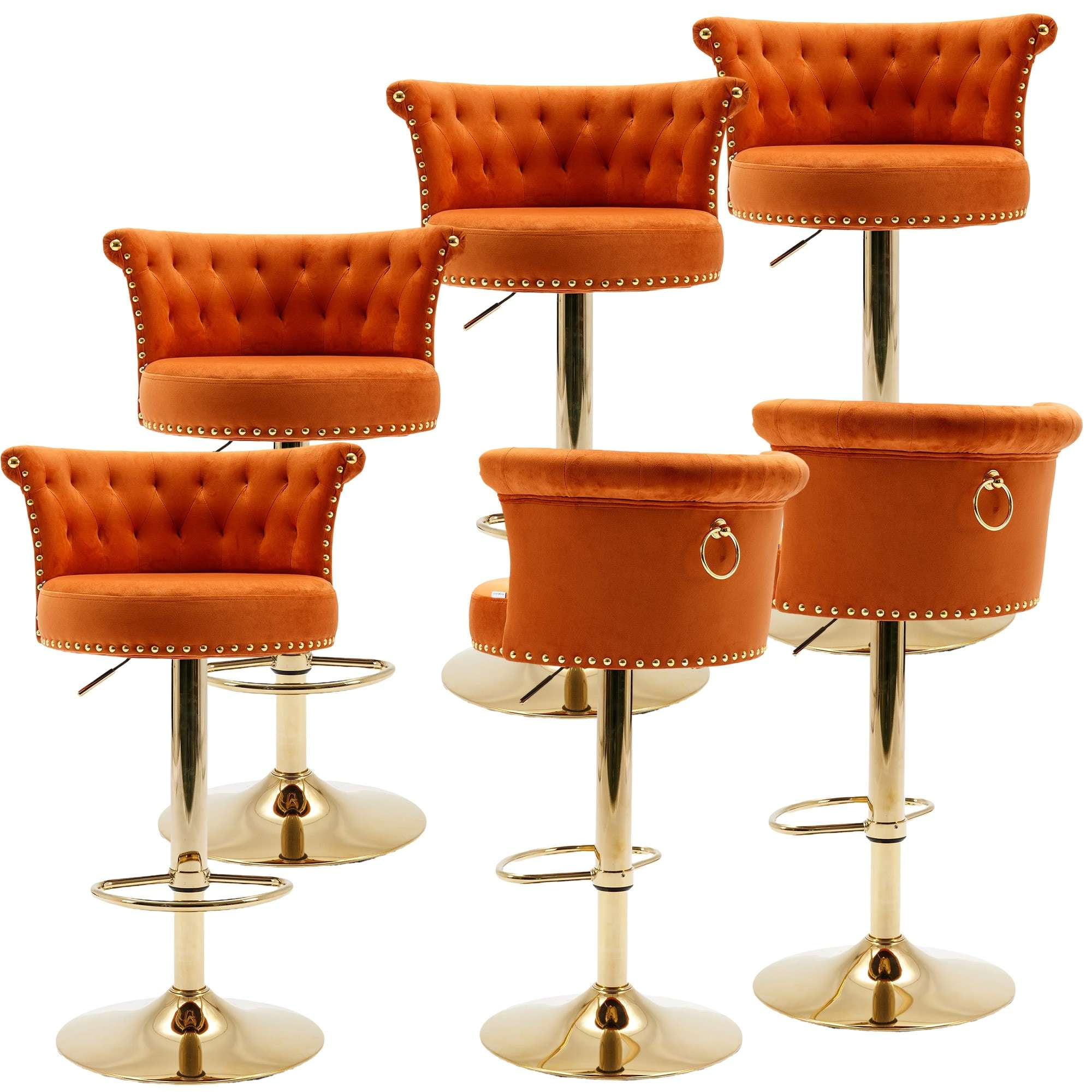 Modern Upholstered Kitchen Stool with Ring Pull Trim and Golden Base ...
