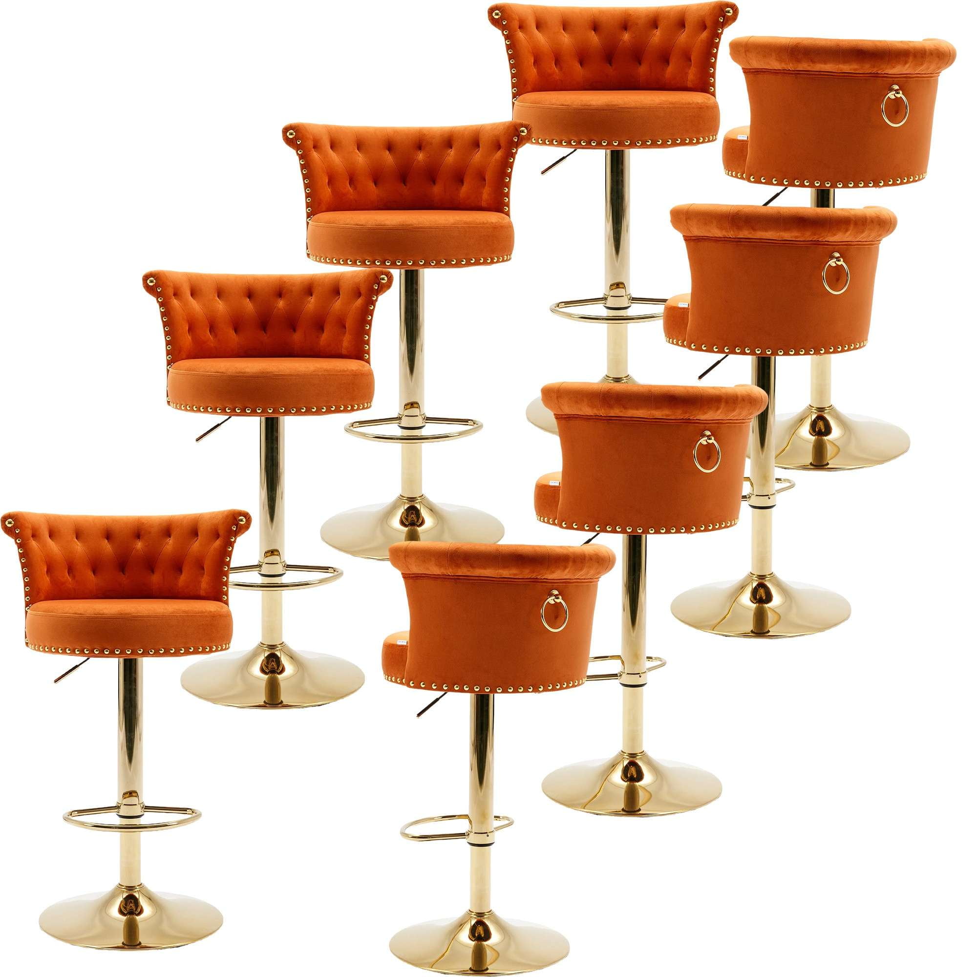 Modern Upholstered Kitchen Stool with Ring Pull Trim and Golden Base ...