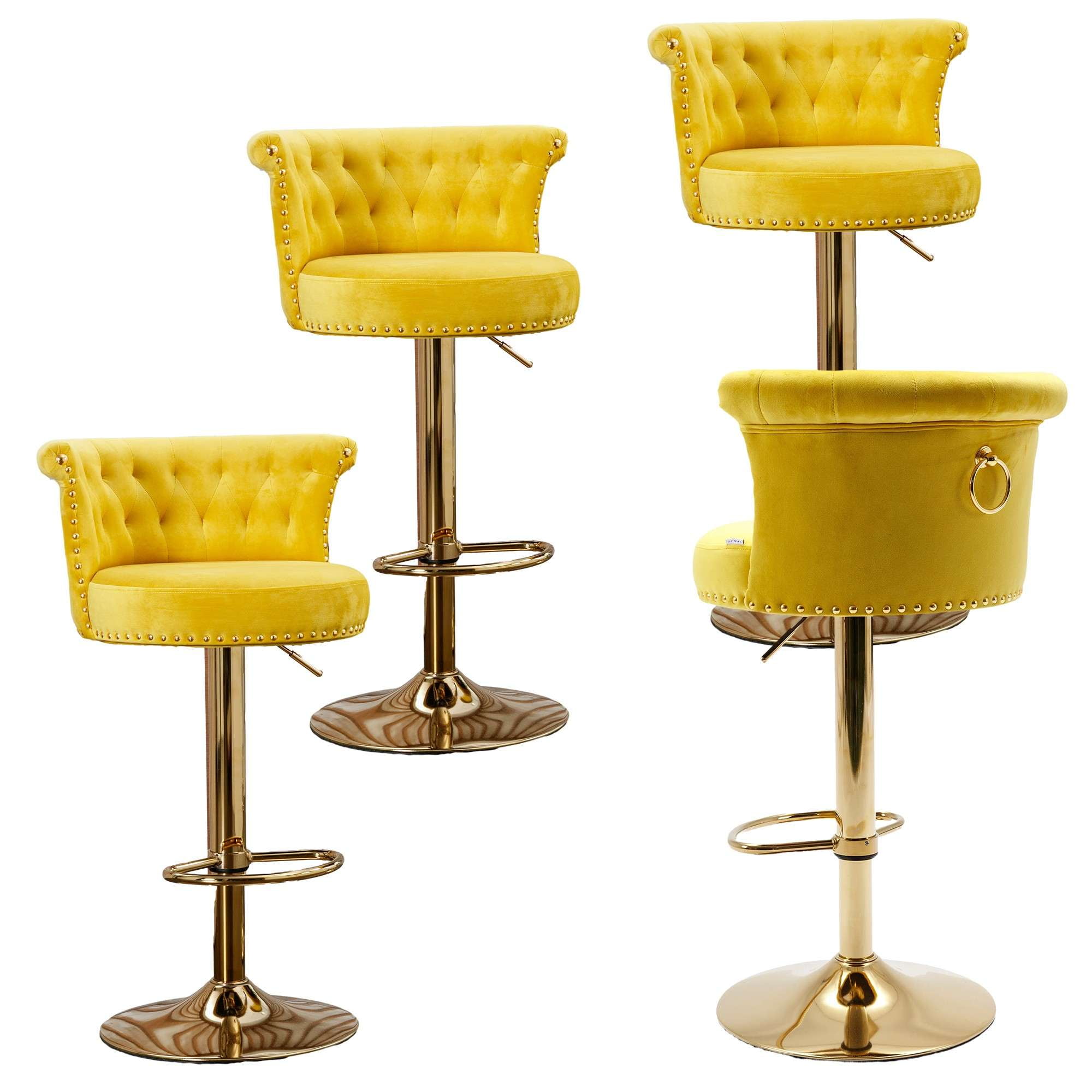 Modern Upholstered Kitchen Stool with Ring Pull Trim and Golden Base ...