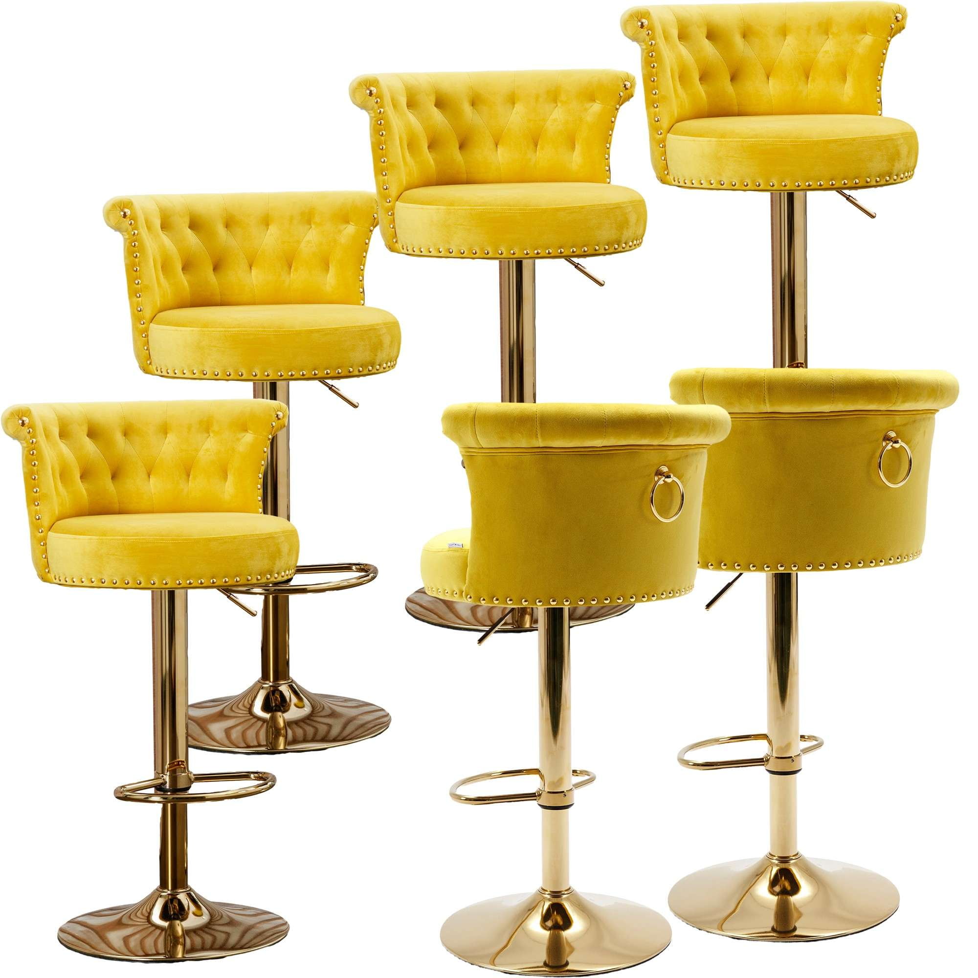 Modern Upholstered Kitchen Stool with Ring Pull Trim and Golden Base ...