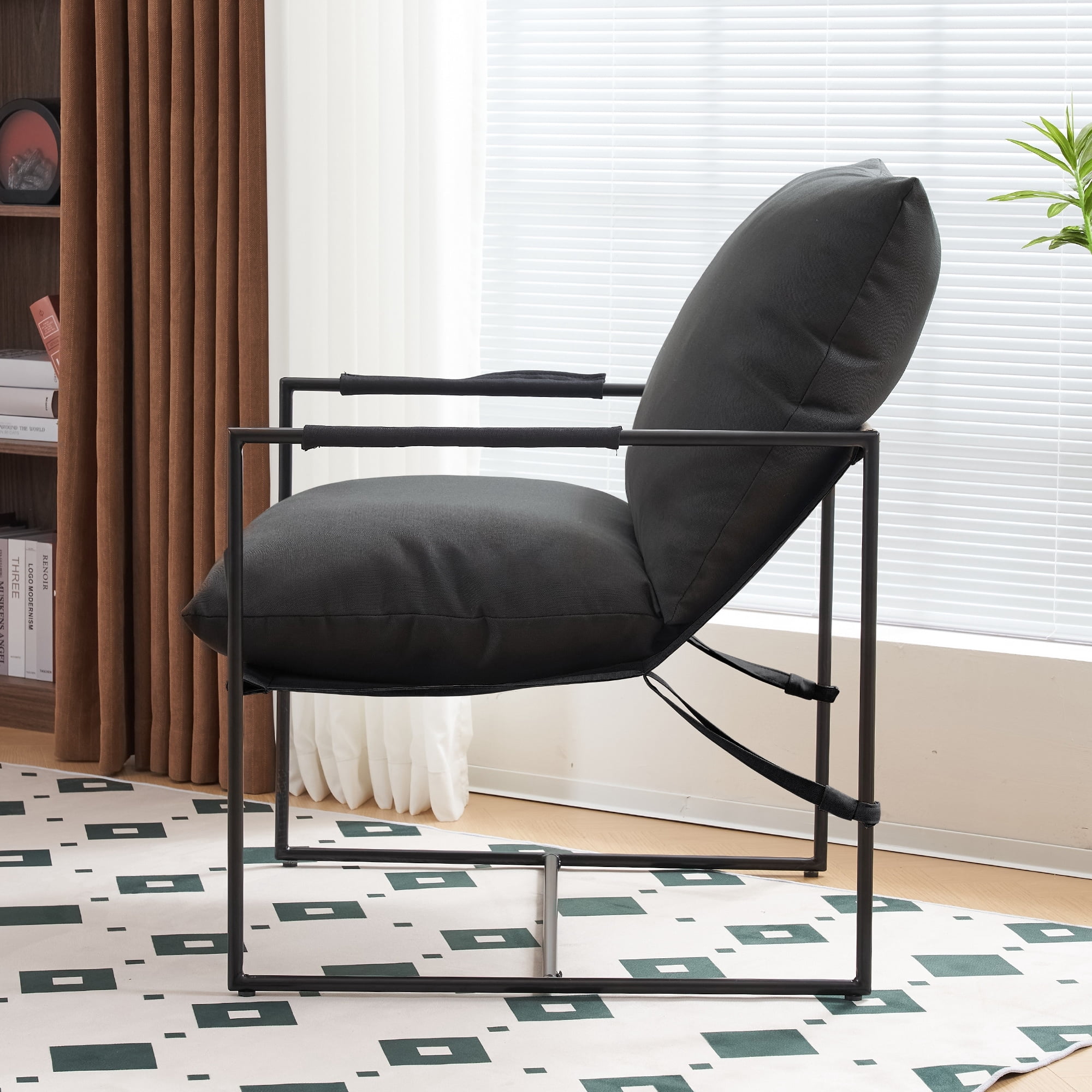 Modern Upholstered Metal Frame Sling Accent Chair for Living Room Black ...