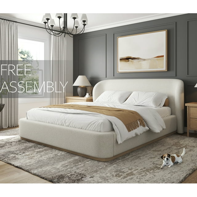 Modern Upholstered Platform Bed Frame – King Size - Wingback Headboard ...