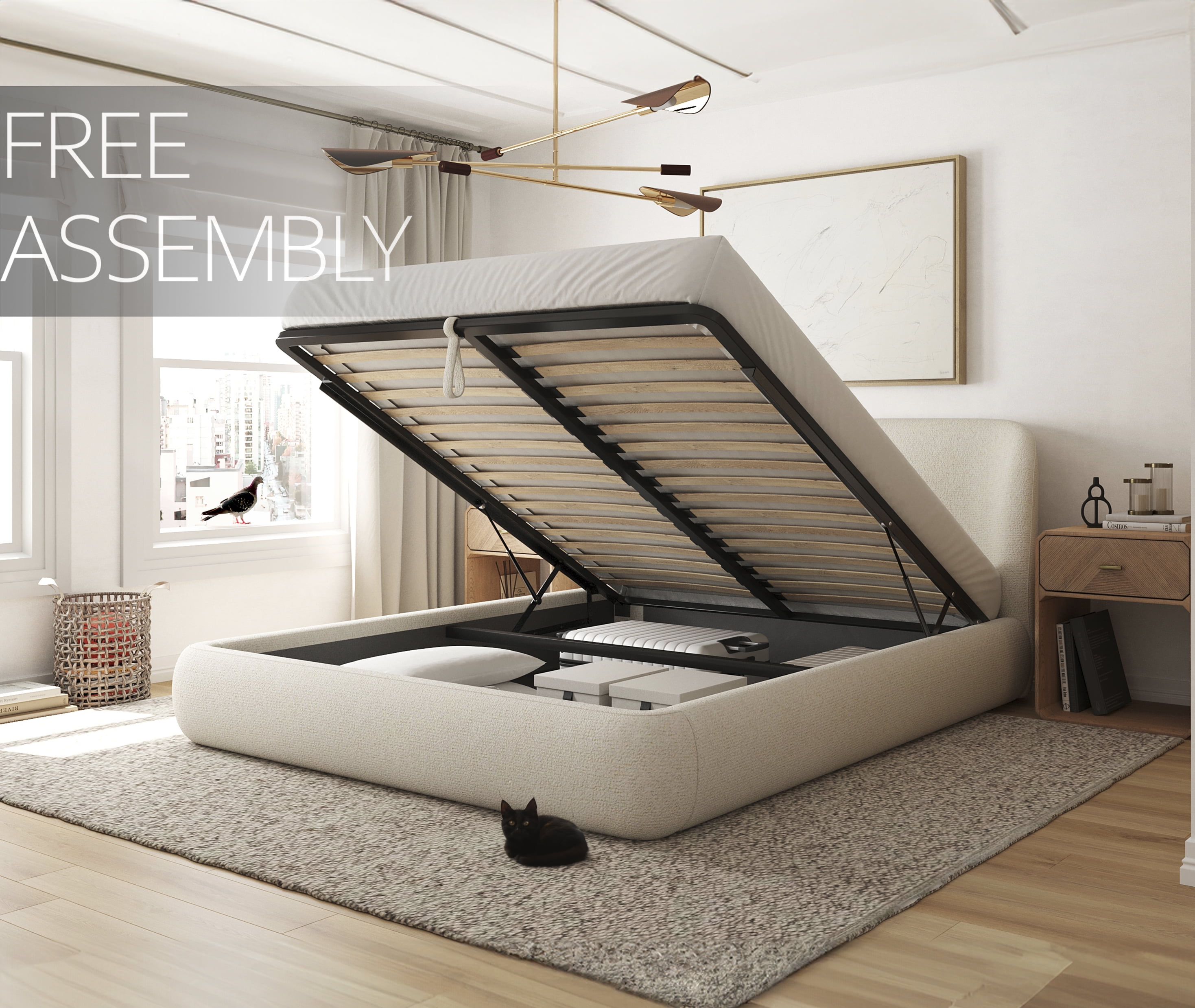 Modern Upholstered Platform Bed with Storage Lift Up - King Size ...