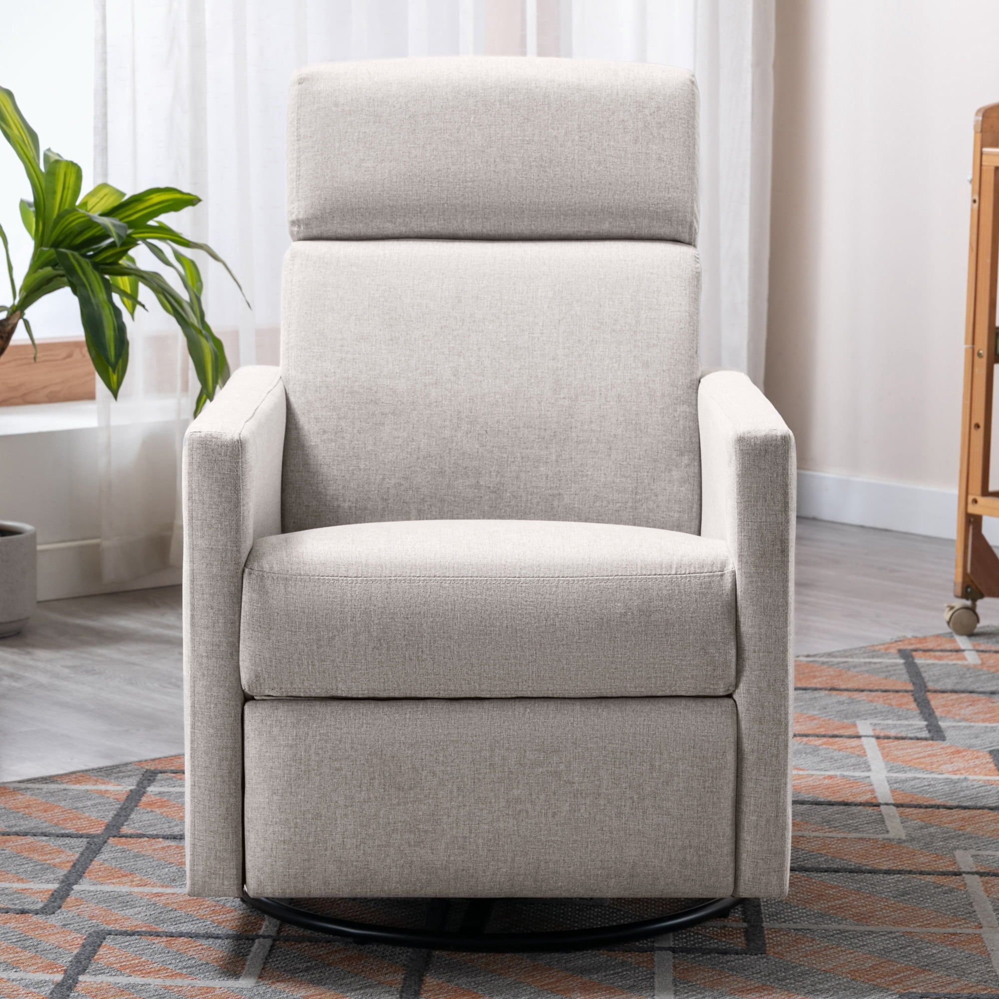 Modern Upholstered Plush Seating Glider Swivel Recliner Chair Tan ...