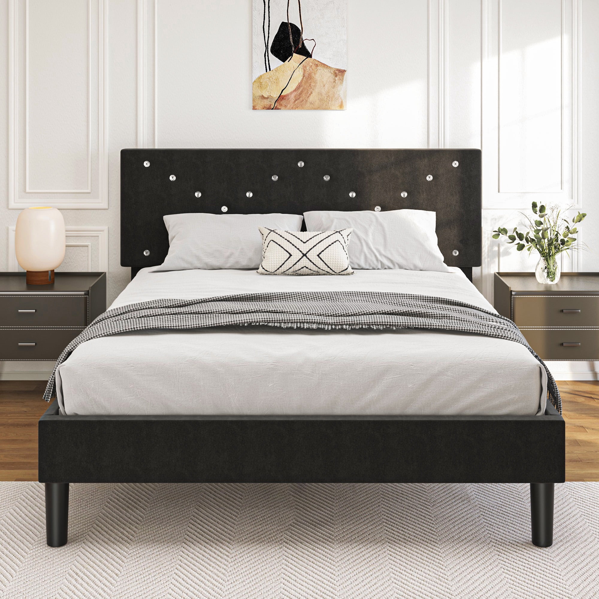 New Queen Size Modern Platform Bed Frame with Upholstered Headboard ...