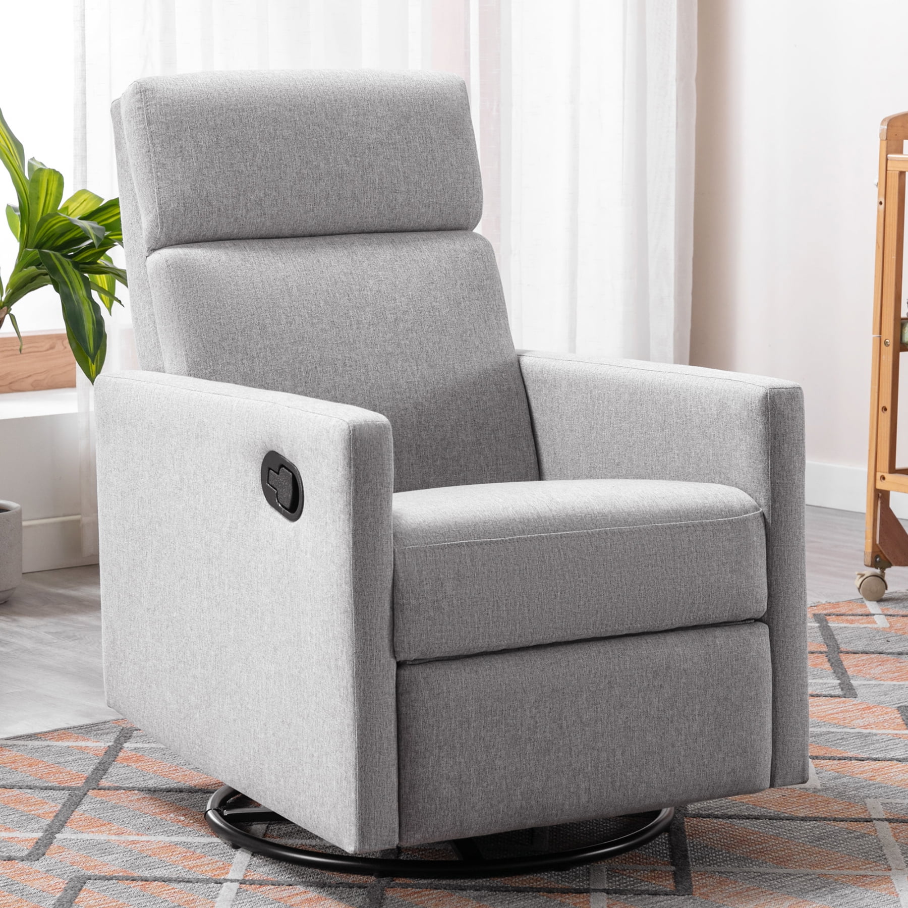 Modern Upholstered Rocker Glider Chair, Plush Swivel Recliner for ...