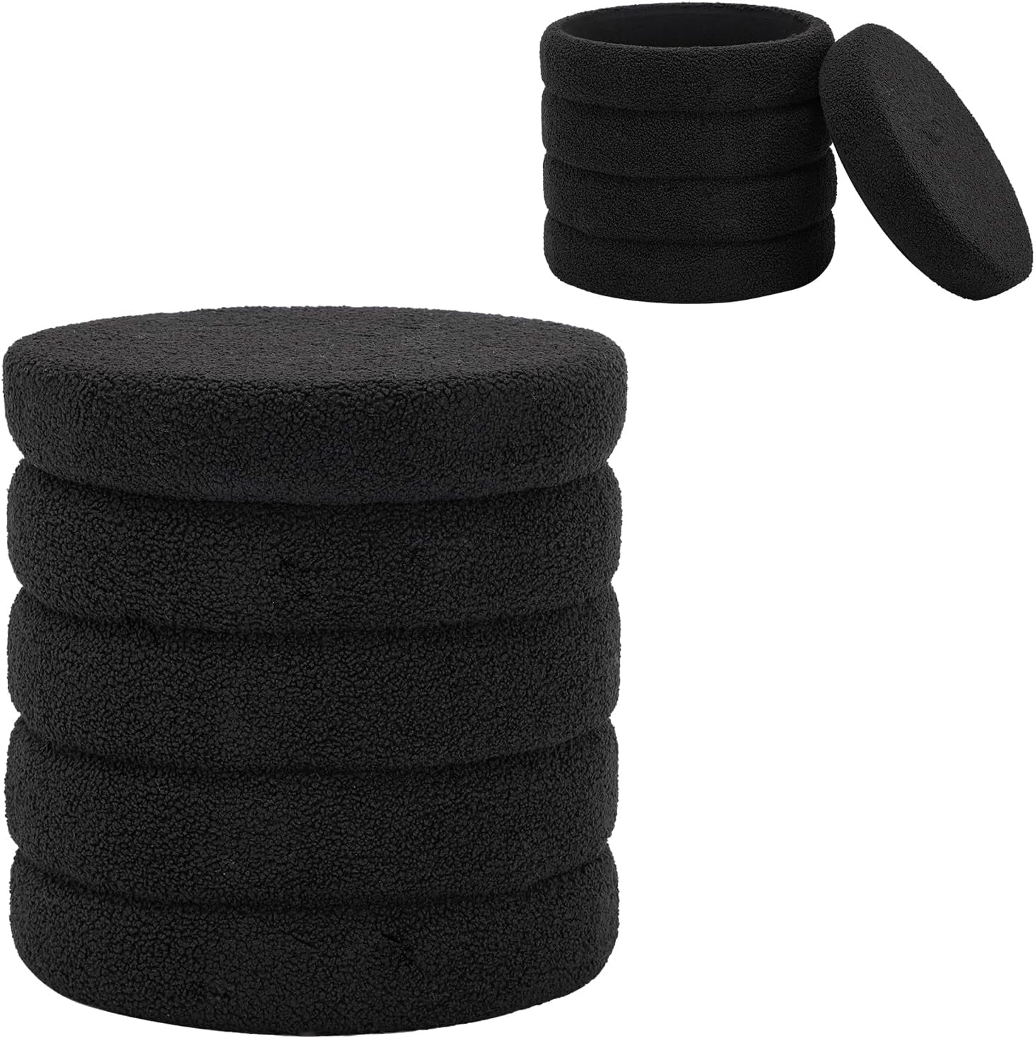 Modern Upholstered Round Storage Ottoman, Pouf Ottoman Foot Rest Stool Vanity Stool Chair with ...