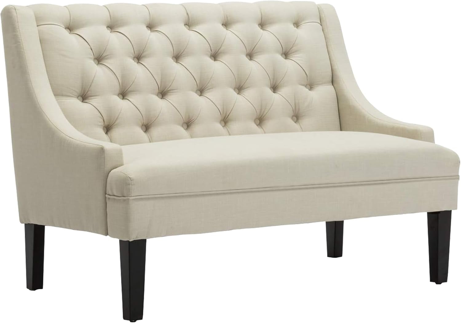 Modern Upholstered Settee with Back and Wood Legs, Button Tufted ...