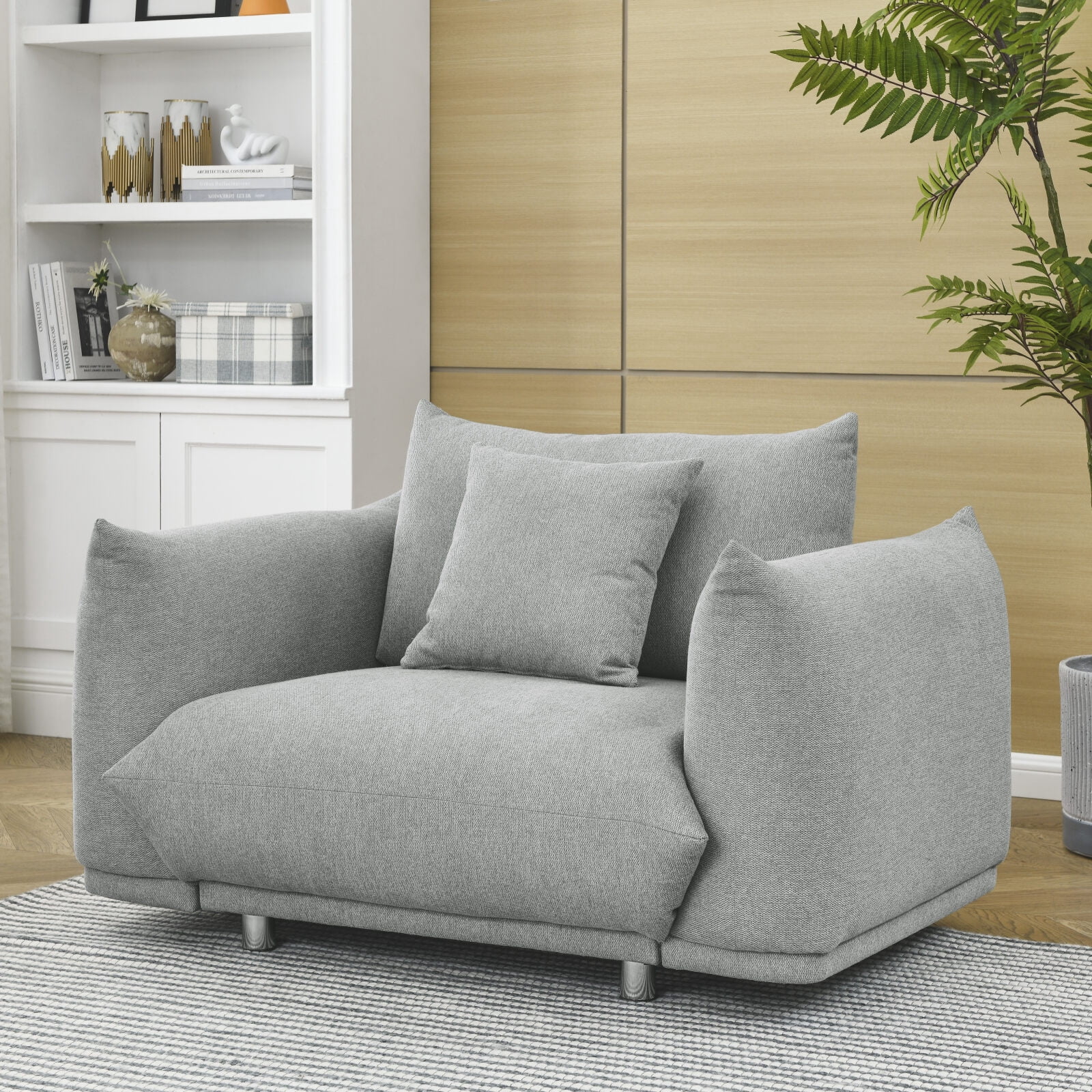 Modern Upholstered Single Sofa Chair with 1 Pillow, Comfy Armchair with ...