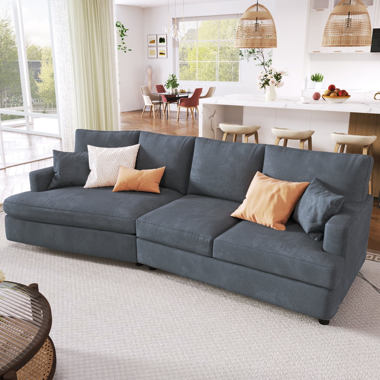 Modern Upholstered Sofa Couch, 3 Seat Streamlined Sofa Budapest Sofa ...