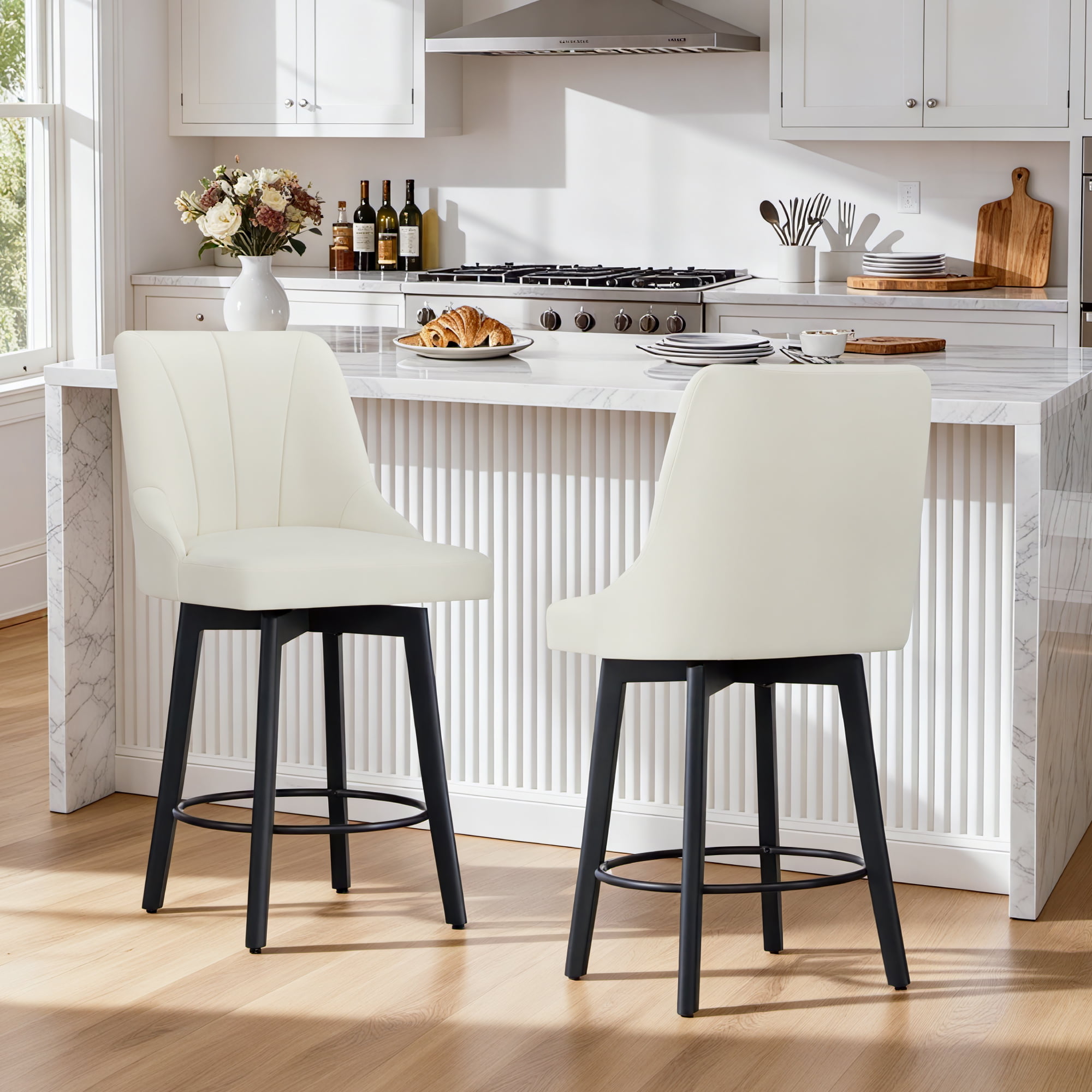 Spruce & Spring Modern Upholstered Swivel Bar Stool with Wide Seat for ...