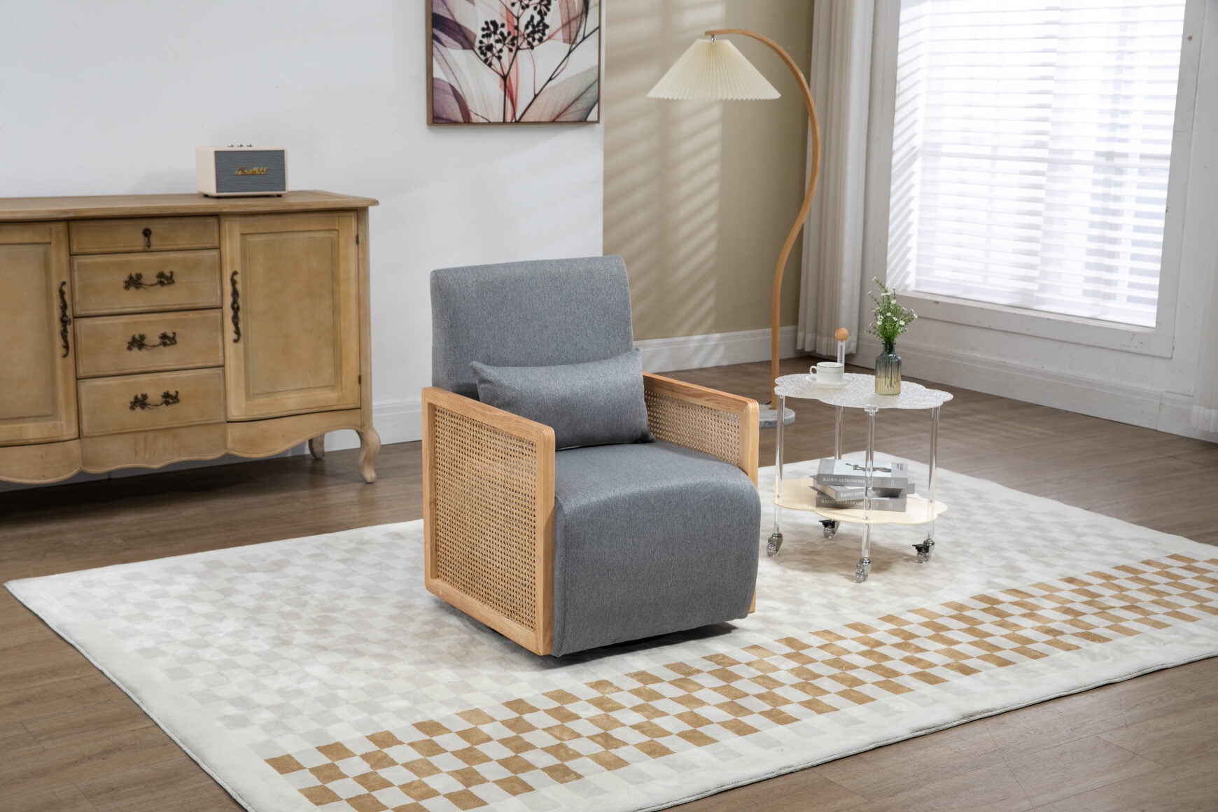 Modern Upholstered Swivel Chair, 360 Degree Rotation Arm Chair, Comfy ...