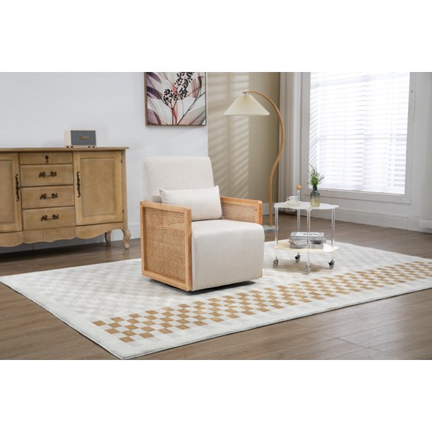 Modern Upholstered Swivel Chair, 360 Degree Rotation Arm Chair, Comfy ...