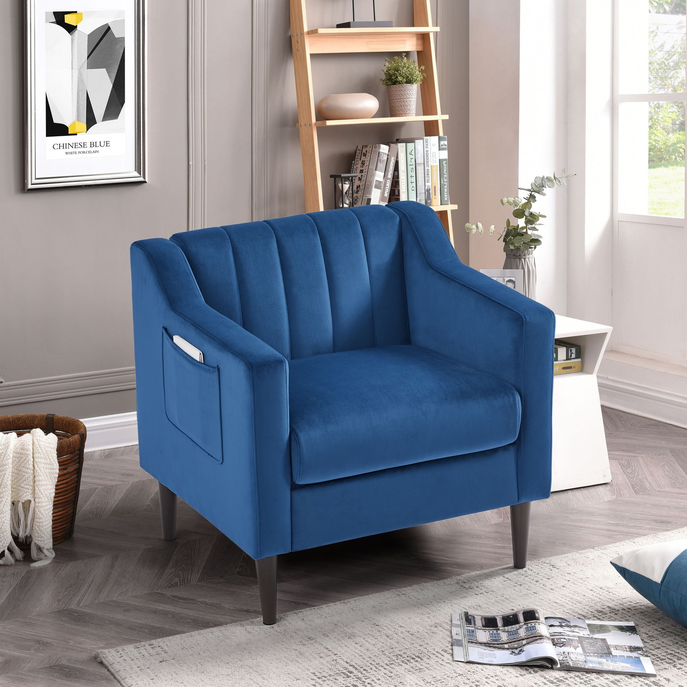 Modern Upholstered Tufted Accent Chair, Velvet Fabric Single Sofa Side ...