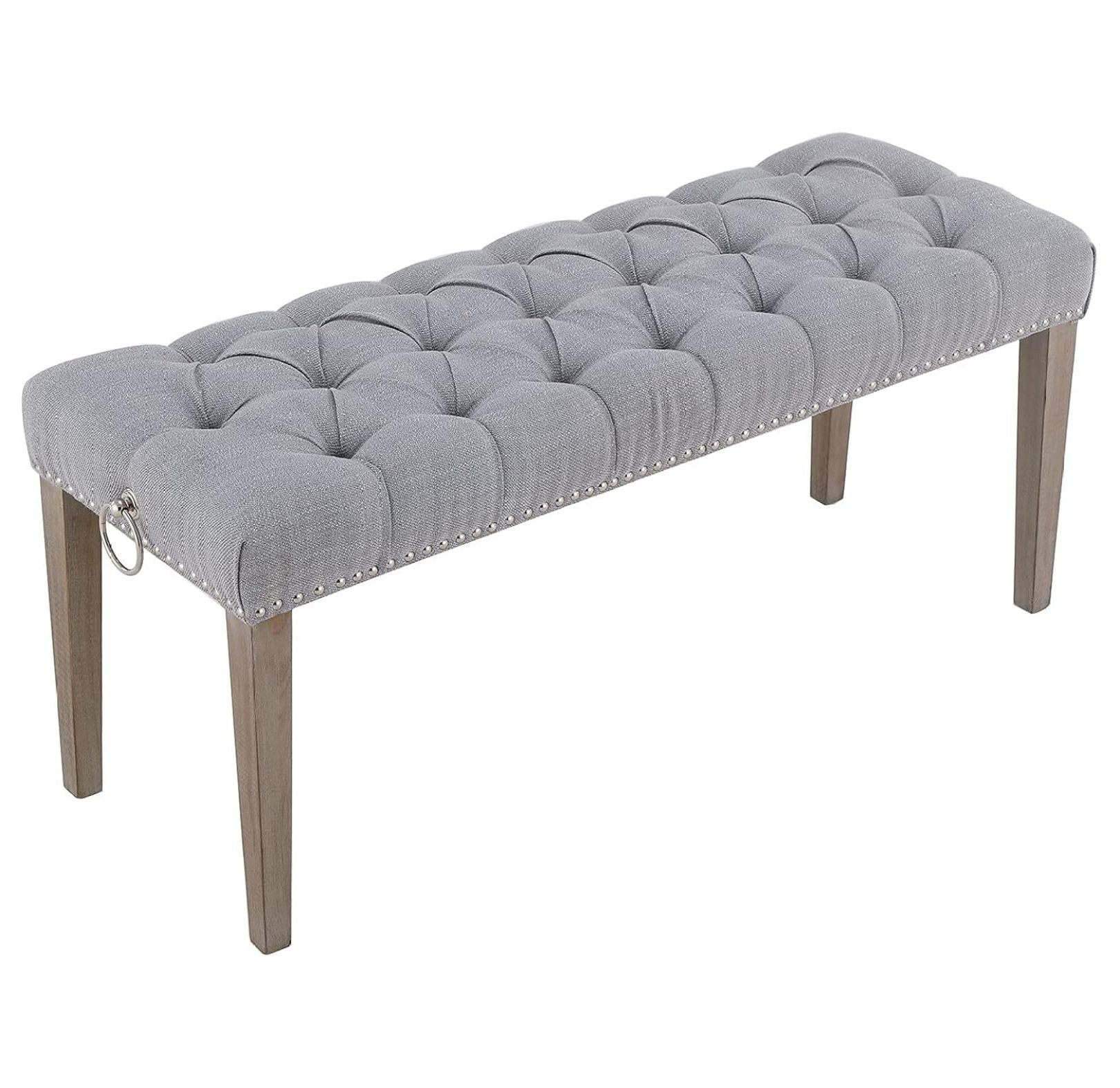 Modern Upholstered Tufted Bench Ottoman w/Ring Pull, Linen Dining Bench ...