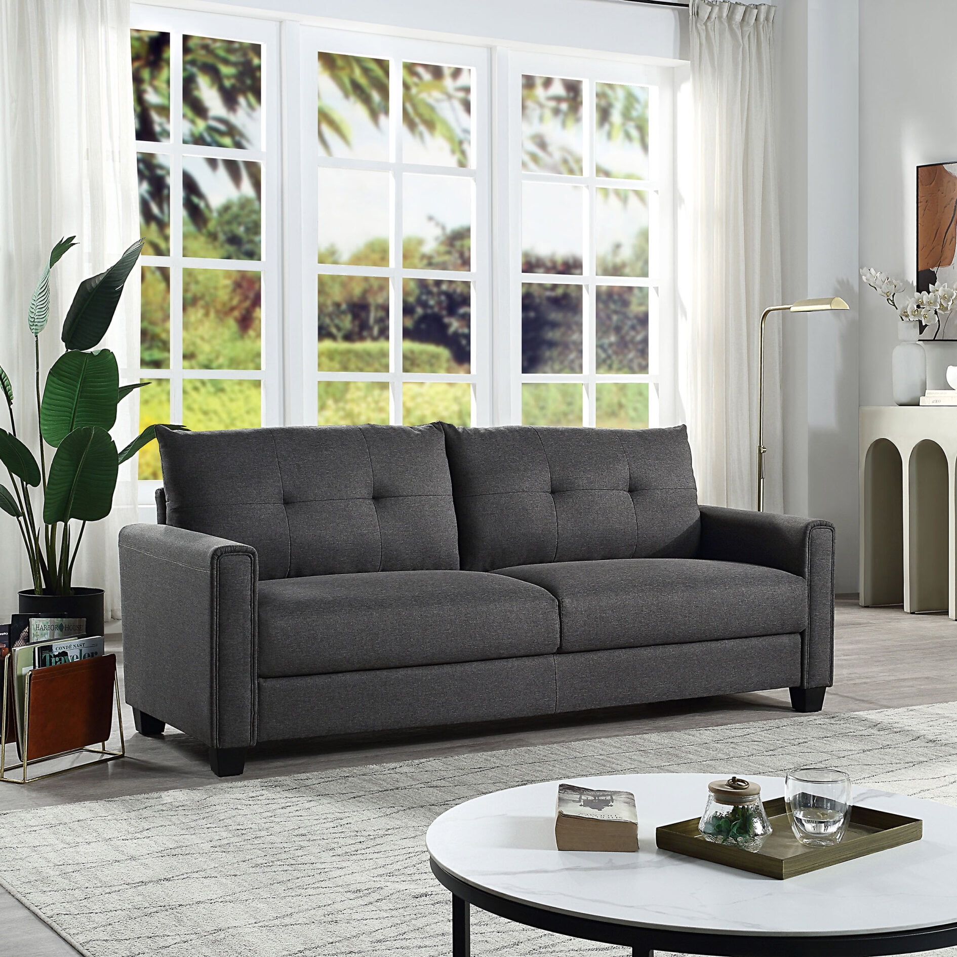 Modern Upholstery Sofa, 2-Seater Couch Sofa with Solid Wood Legs, Multifunctional Loveseat Sofa ...