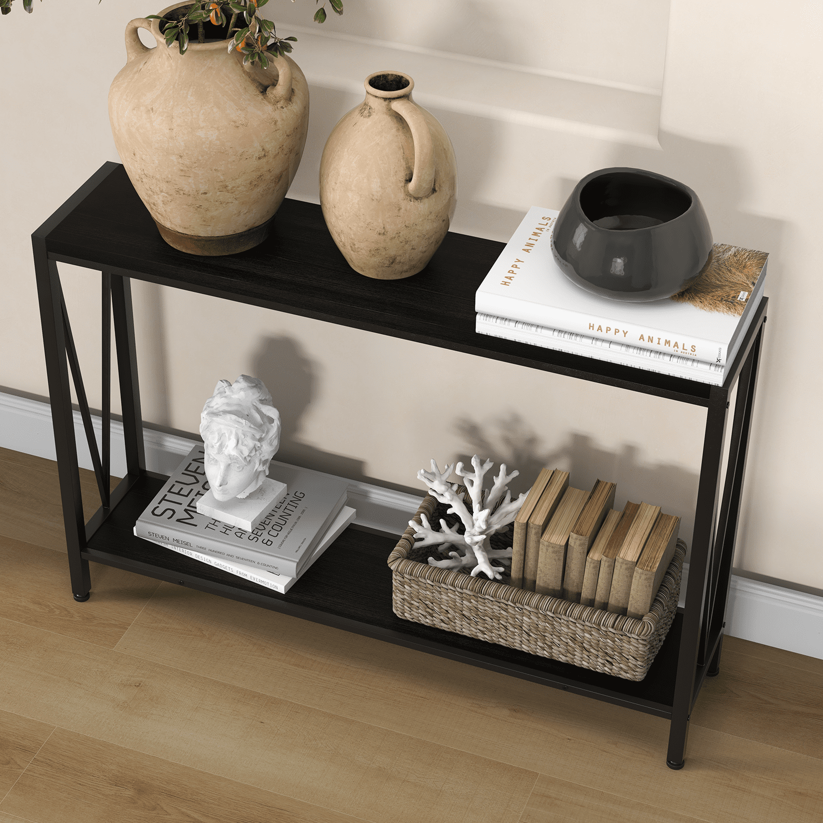 Modern V-Shaped Narrow Console Table with Dual Storage Shelves, Stylish ...