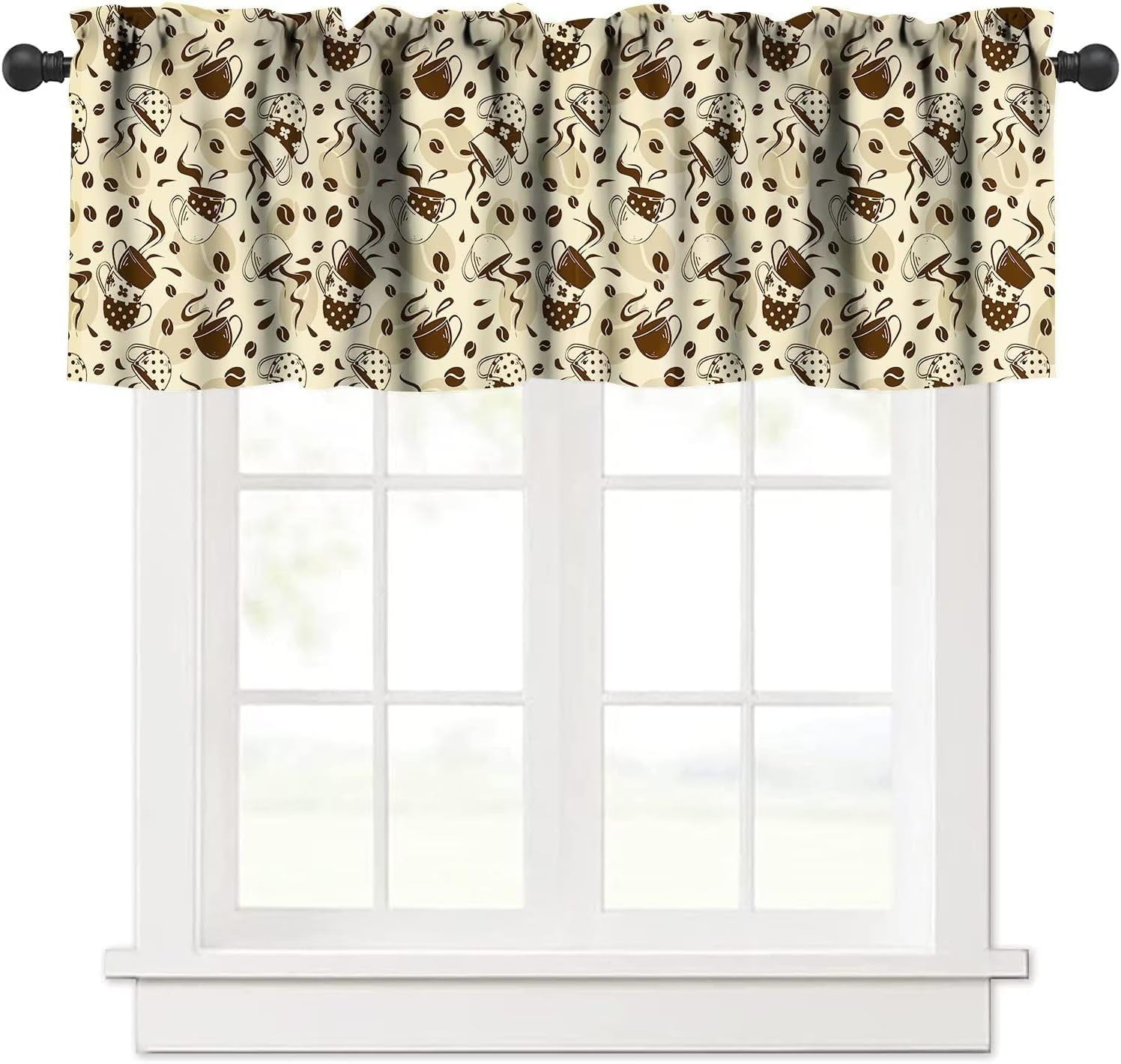Modern Valance Curtain Modern Coffee Cups with Polka Dots and Beans ...