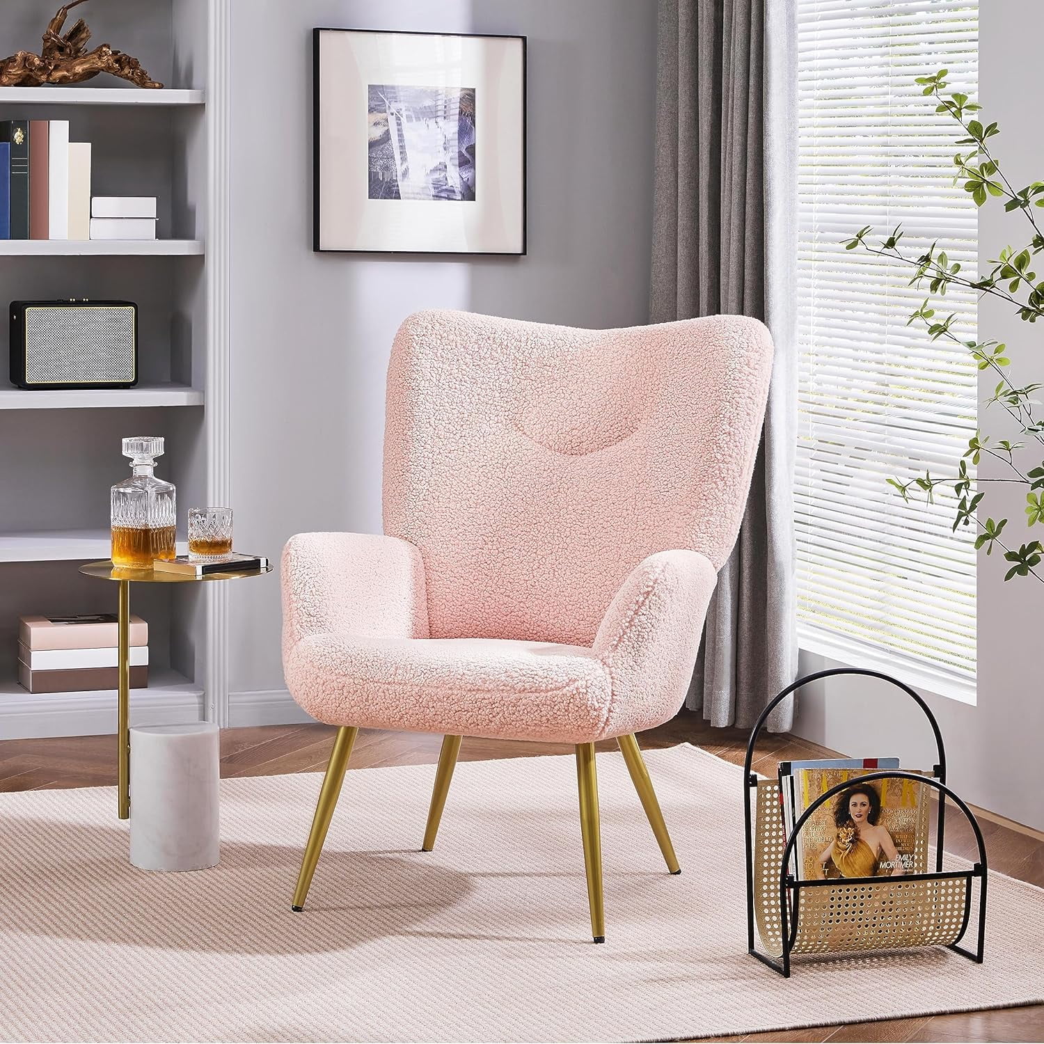 Modern Vanity Chair, Boucle Fabric Accent Chair, Sherpa Furry Armchair ...