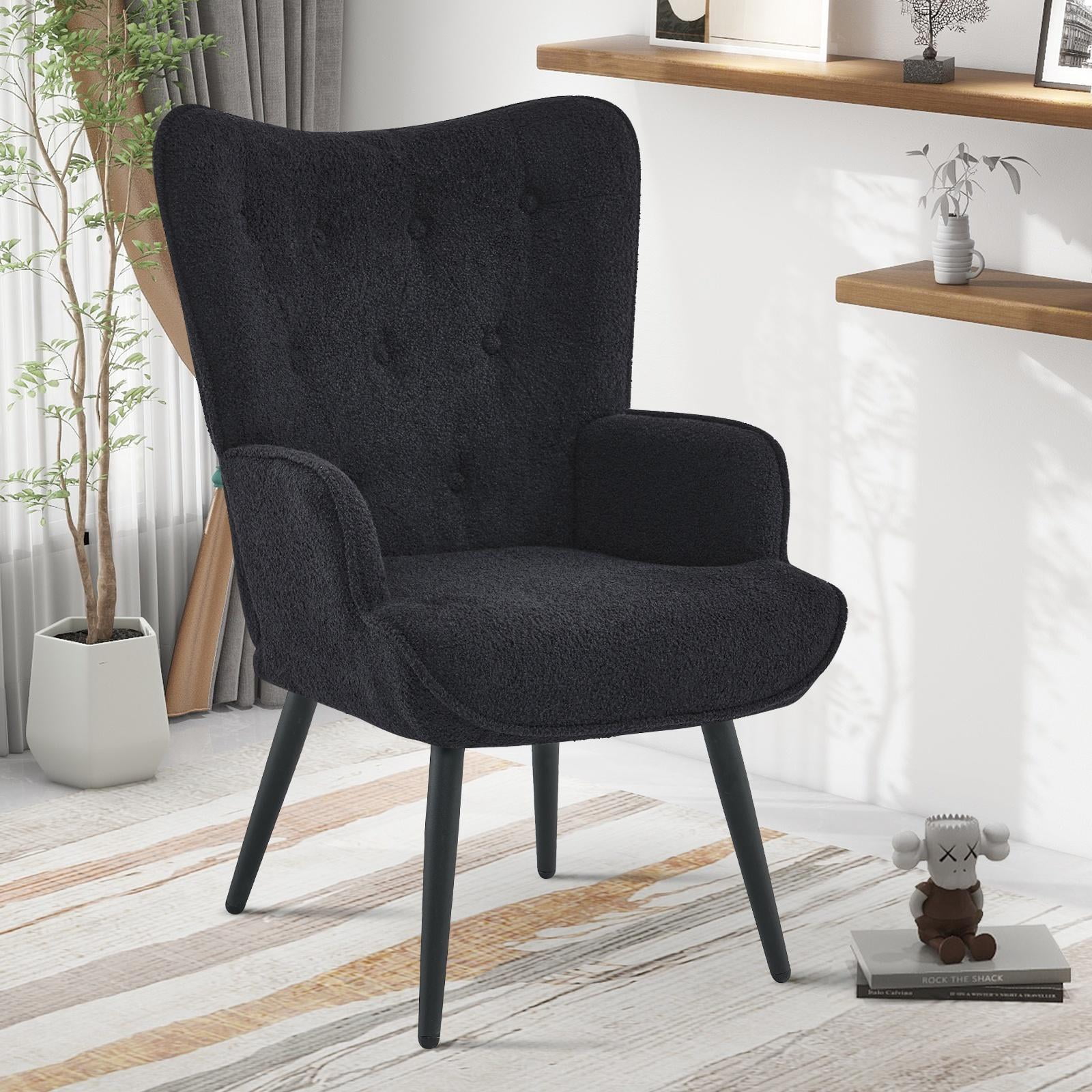 Modern Vanity Chair, Upholstered Accent Chair, Sherpa Fabric, Solid ...