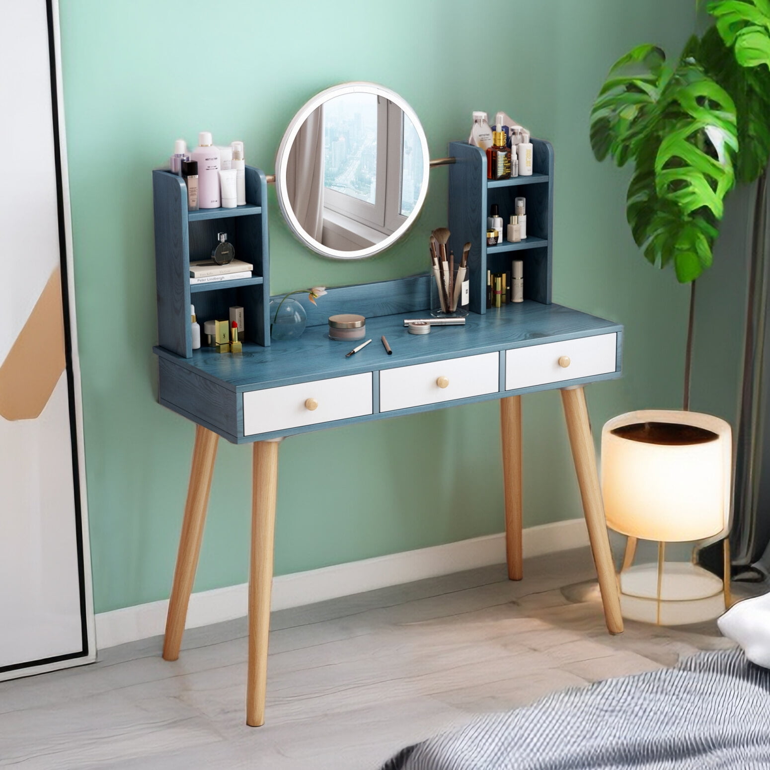 Modern Vanity Desk with Large Mirror and 3 Color Illumination ...