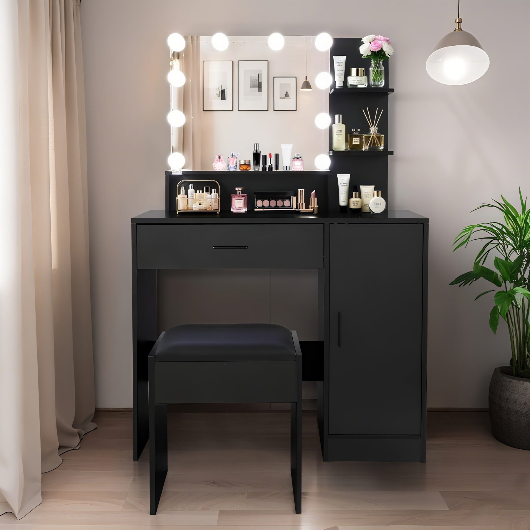 Modern Vanity Desk with 3 Adjustable LED Light Modes & Storage, Open ...