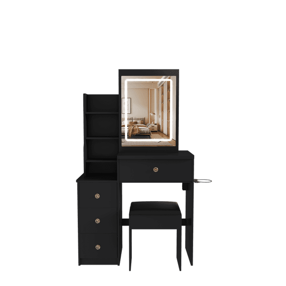 Modern Vanity Desk with LED Mirror, Makeup Vanity Table with Drawers ...