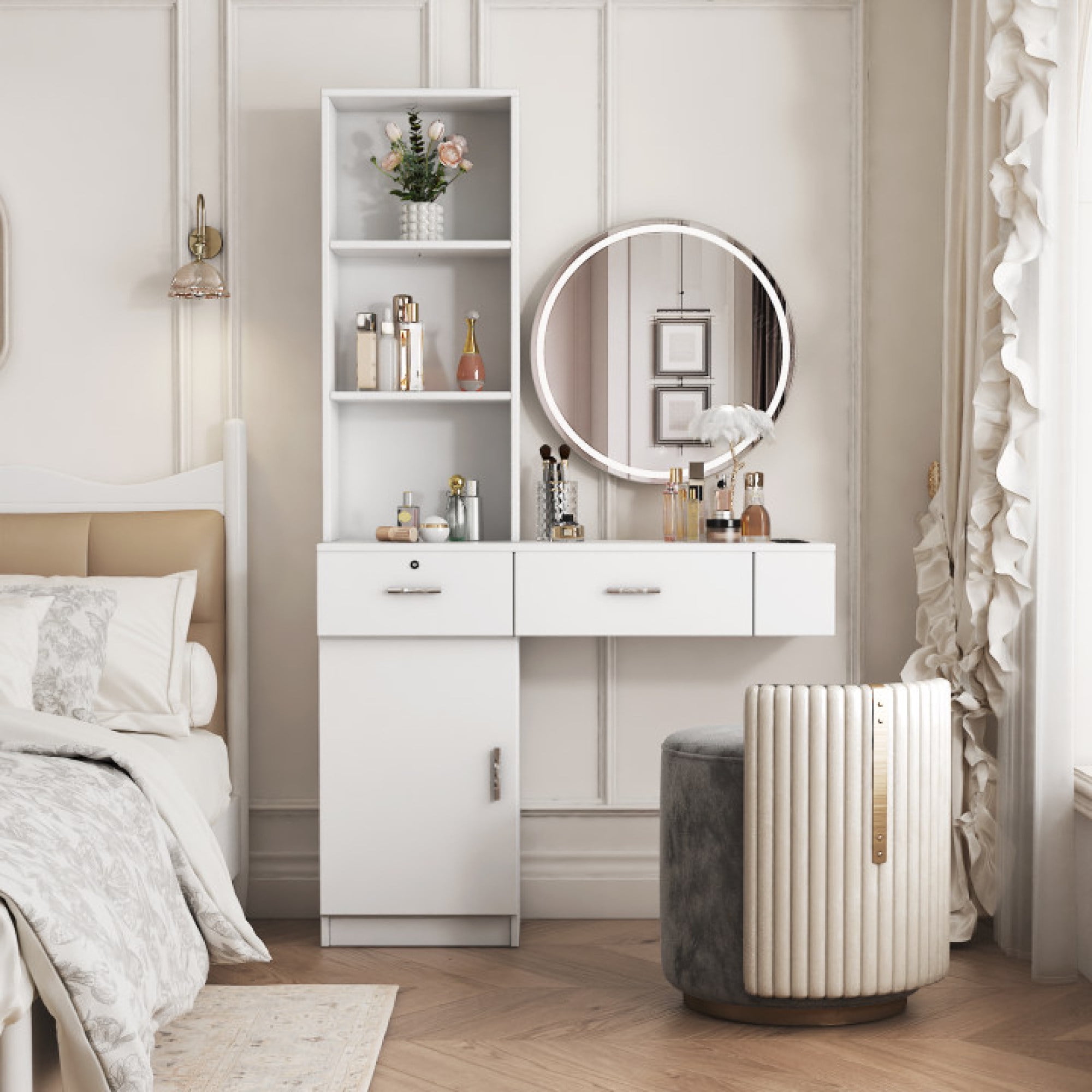 Modern Vanity Desk with Lights Makeup Vanity Dressing with Mirror Large ...