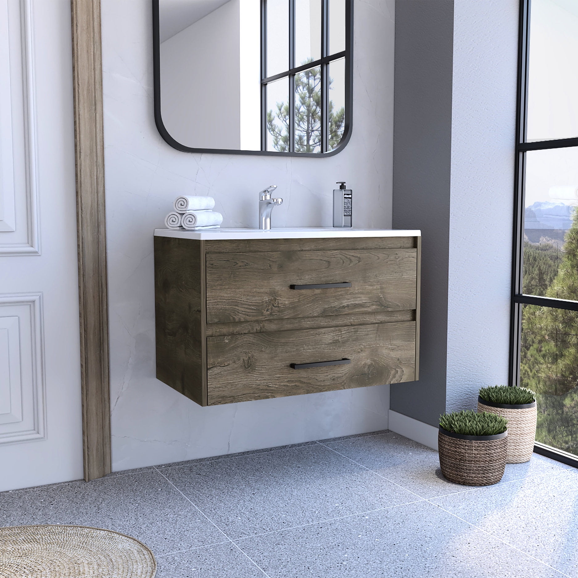 Modern Vanity | Sturdy Drawer Handles | Bathroom Function - Walmart.com
