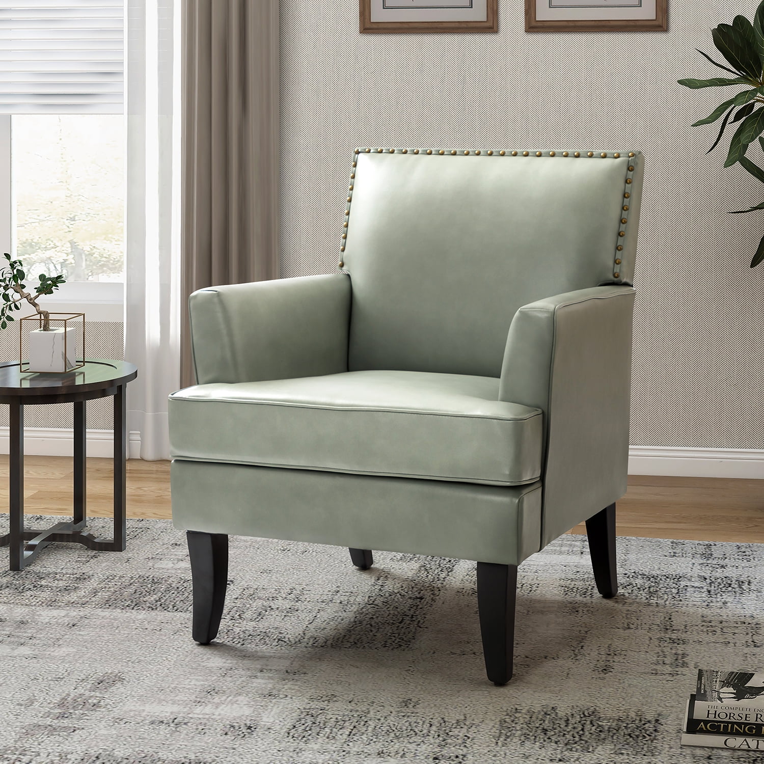 Modern Vegan Leather Reading Armchair, Upholstered with Wooden Legs for ...