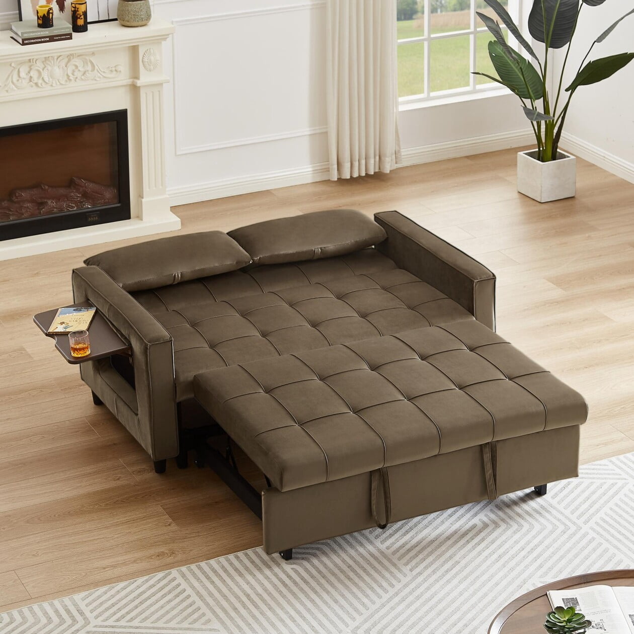 Modern Velvet 2-Seater Recliner Sofa with Pullout Bed, Convertible Sofa ...
