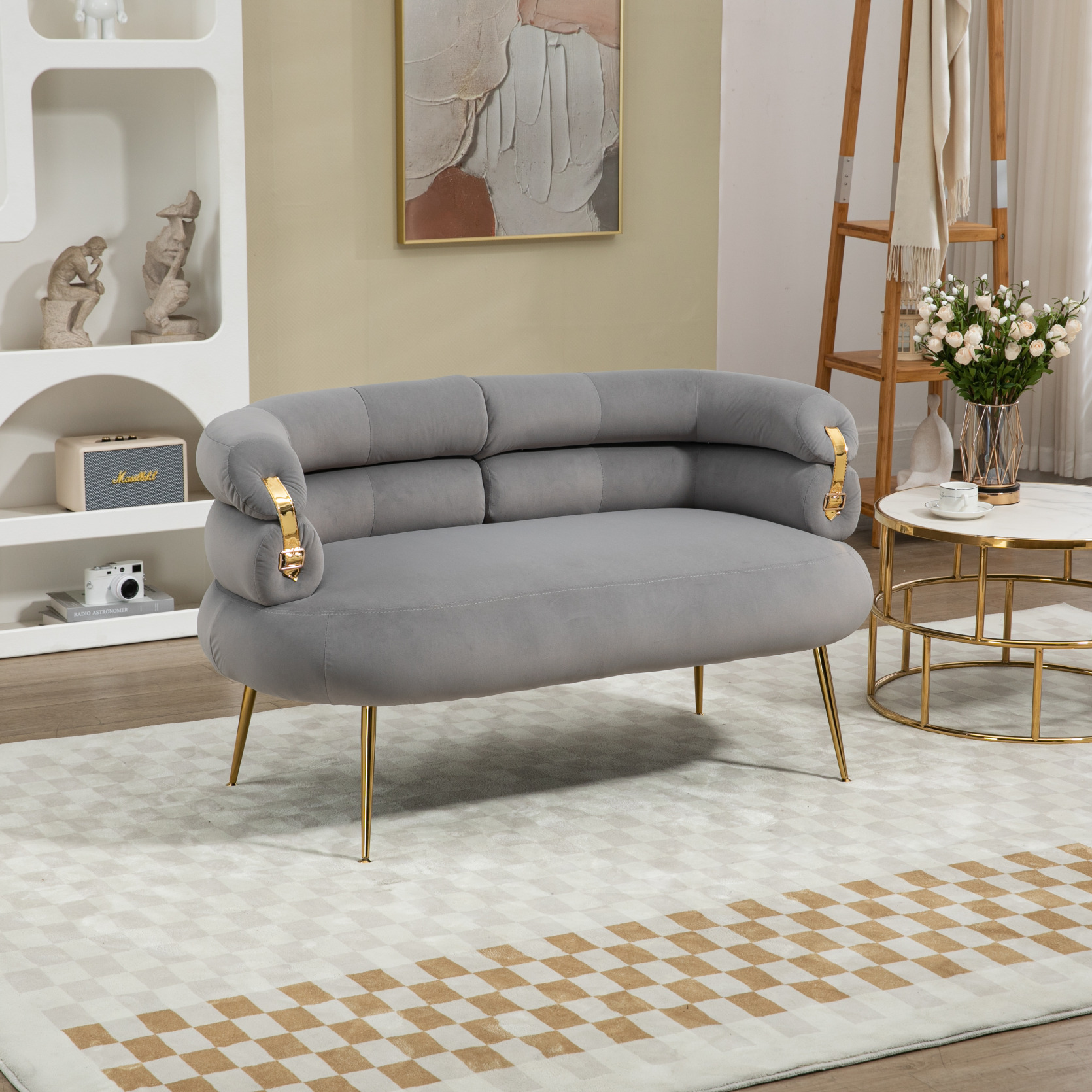 Modern Velvet Accent Chair,Leisure Chair with Tufted Backrest and ...