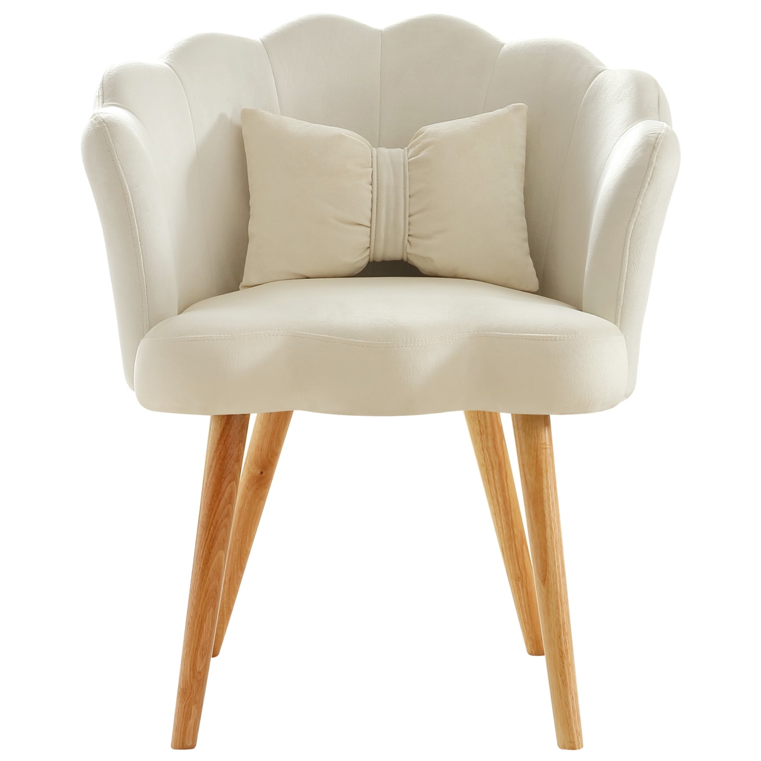 Modern Velvet Accent Chair, Shell-Shaped Chair with Bowknot Waist ...