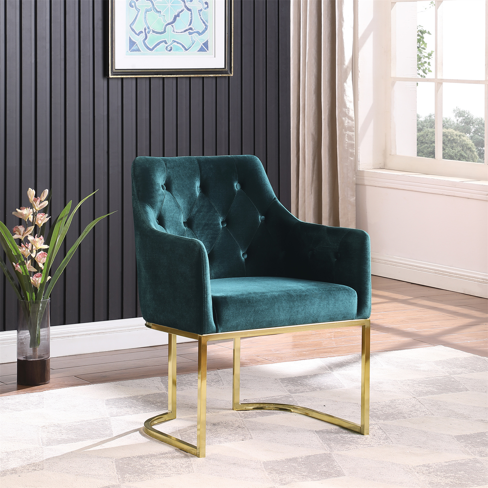 Modern Velvet Accent Chair, Upholstered Reading Club Chair, Button ...