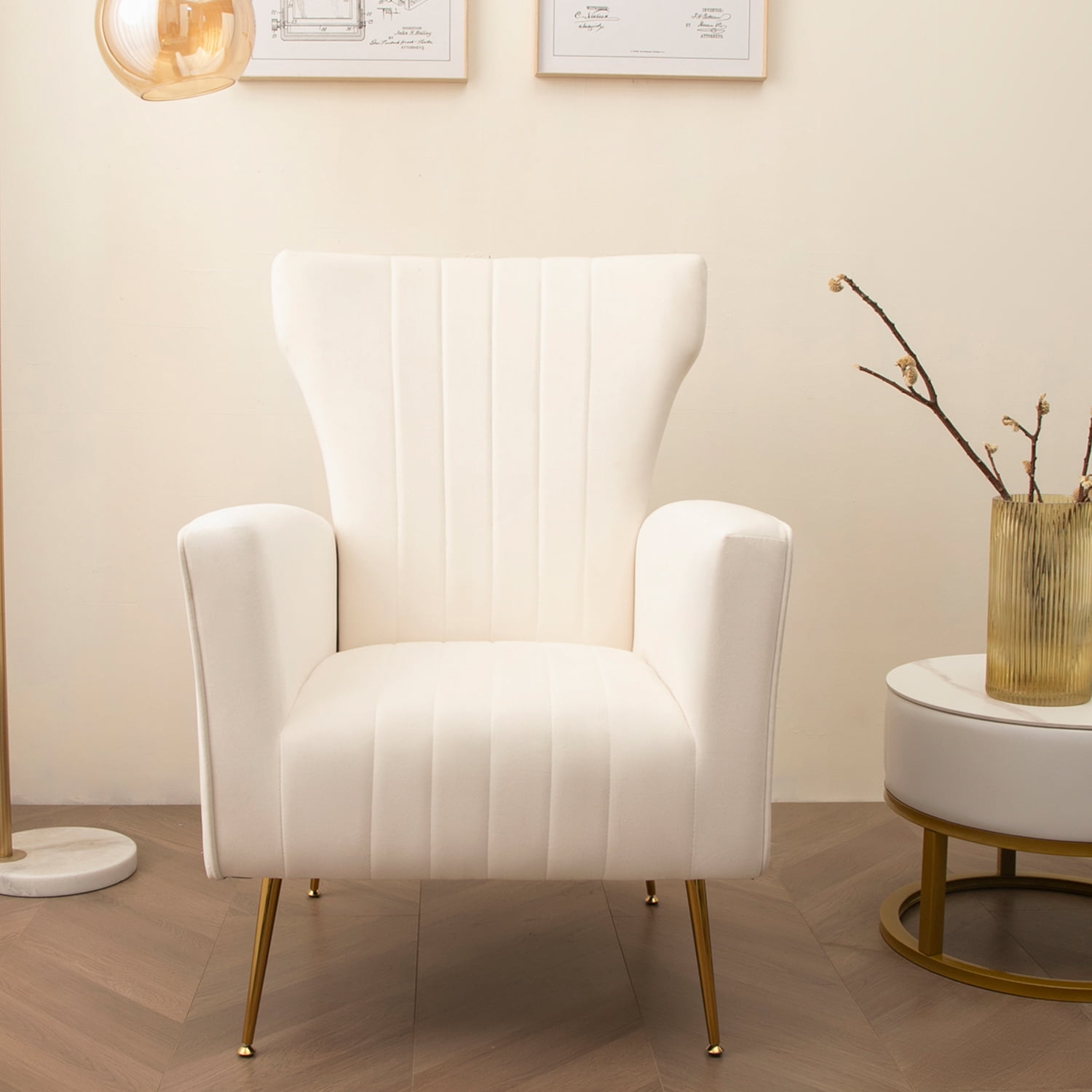 Modern Velvet Accent Chair, Wingback Arm Chair with Gold Metal Legs ...